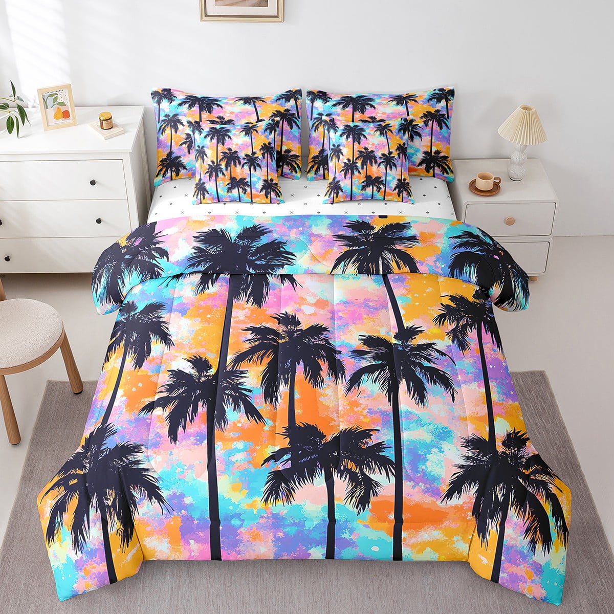 Tropical Tree Bed in a Bag Queen Comforter Set 7 Piece,Hawaiian Coconut ...