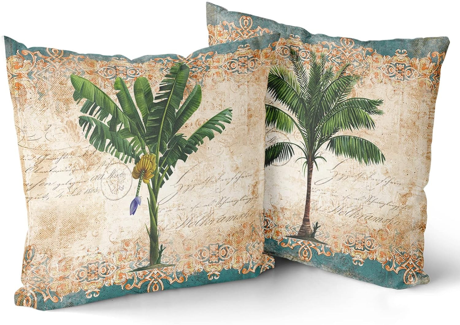 Tropical Trees Throw Pillow Covers Retro Boho with Green Palm Banana Tree Print Pillow Cases ...