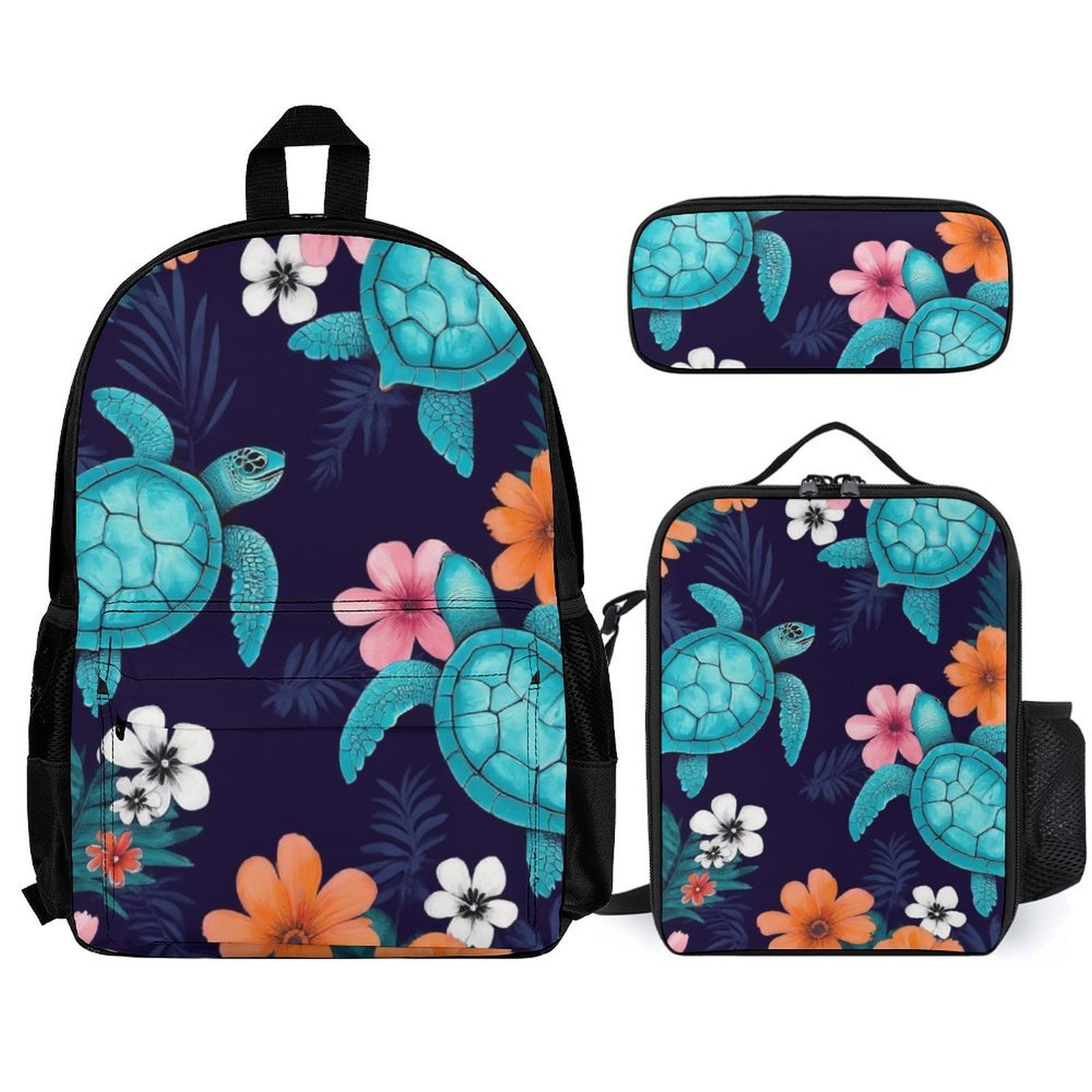 Tropical Turtle Floral Print Backpack Set Lightweight Backpack for Book ...