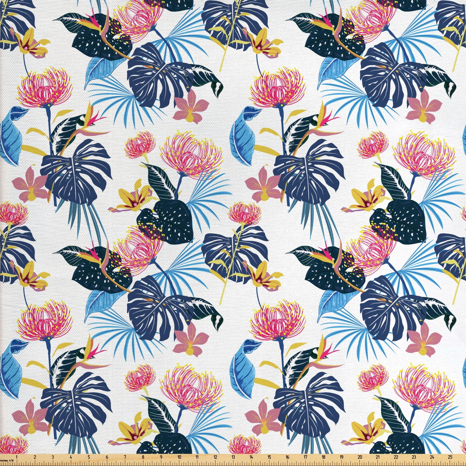 Ambesonne Tropical Fabric by the Yard Upholstery, Exotic Forest Growth ...
