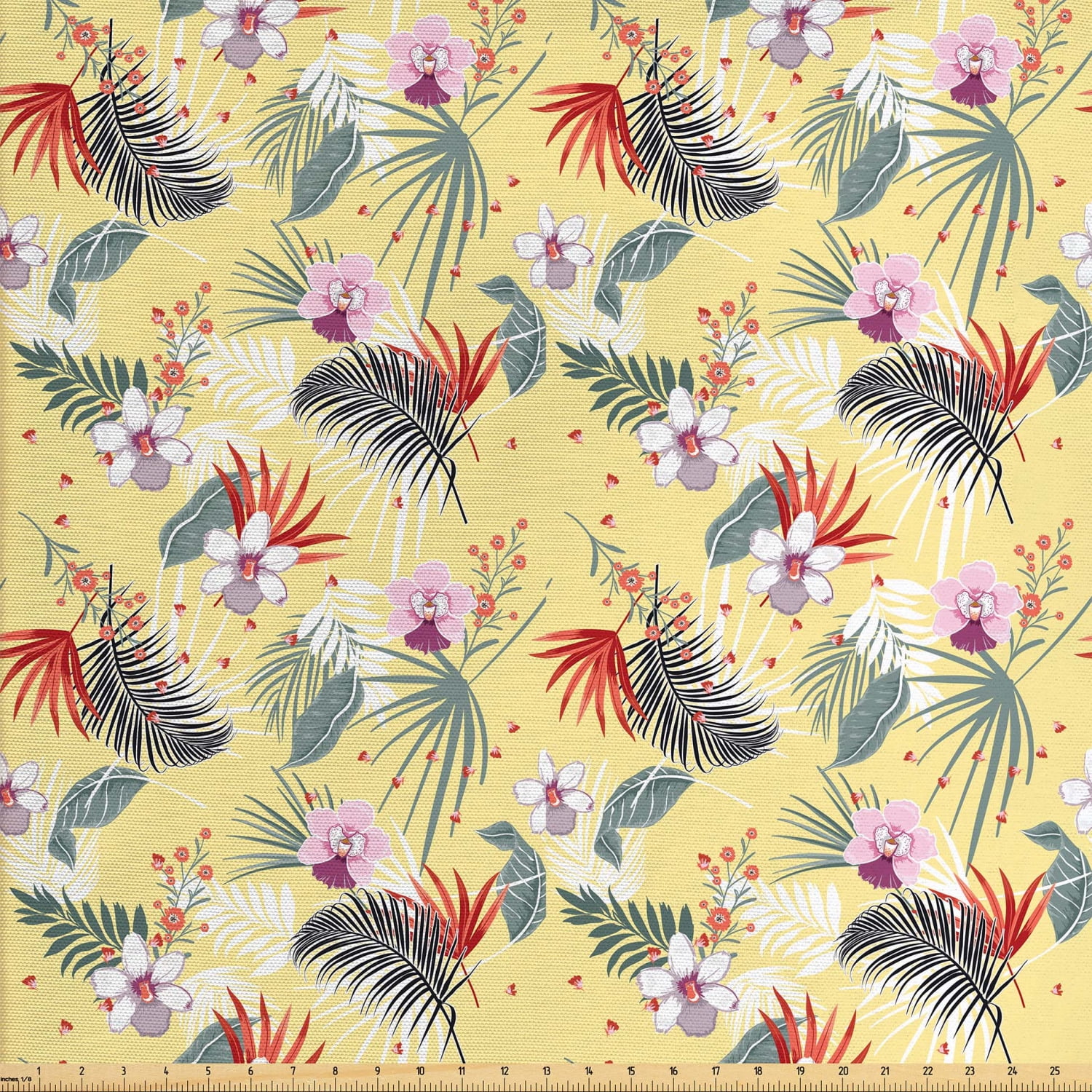Ambesonne Tropical Fabric by the Yard Upholstery, Pastel Hibiscus ...