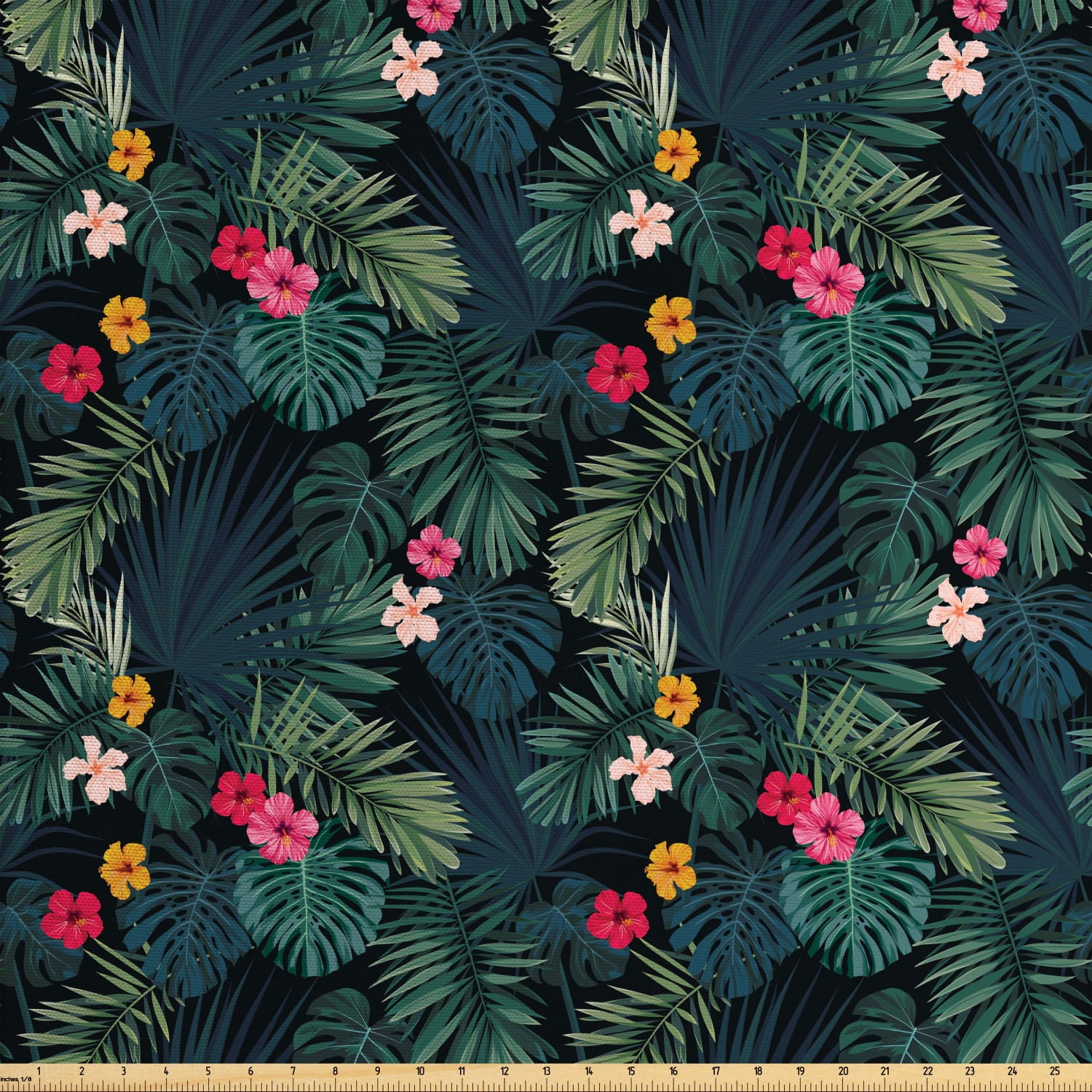 Ambesonne Tropical Fabric by the Yard Upholstery, Realistic Rainforest ...