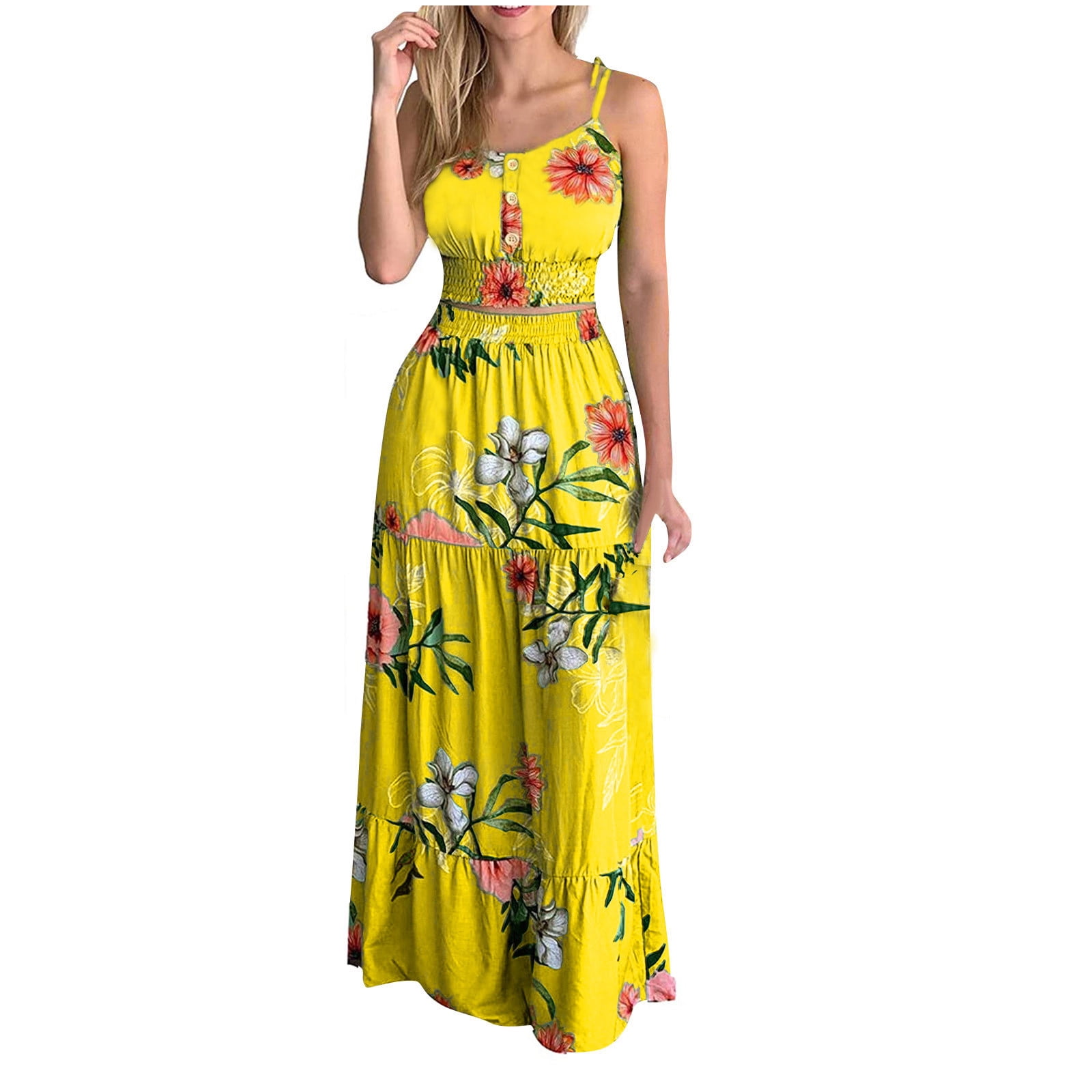 Tropical Vacation Outs For Women Summer Sexy Boho Floral Print Maxi