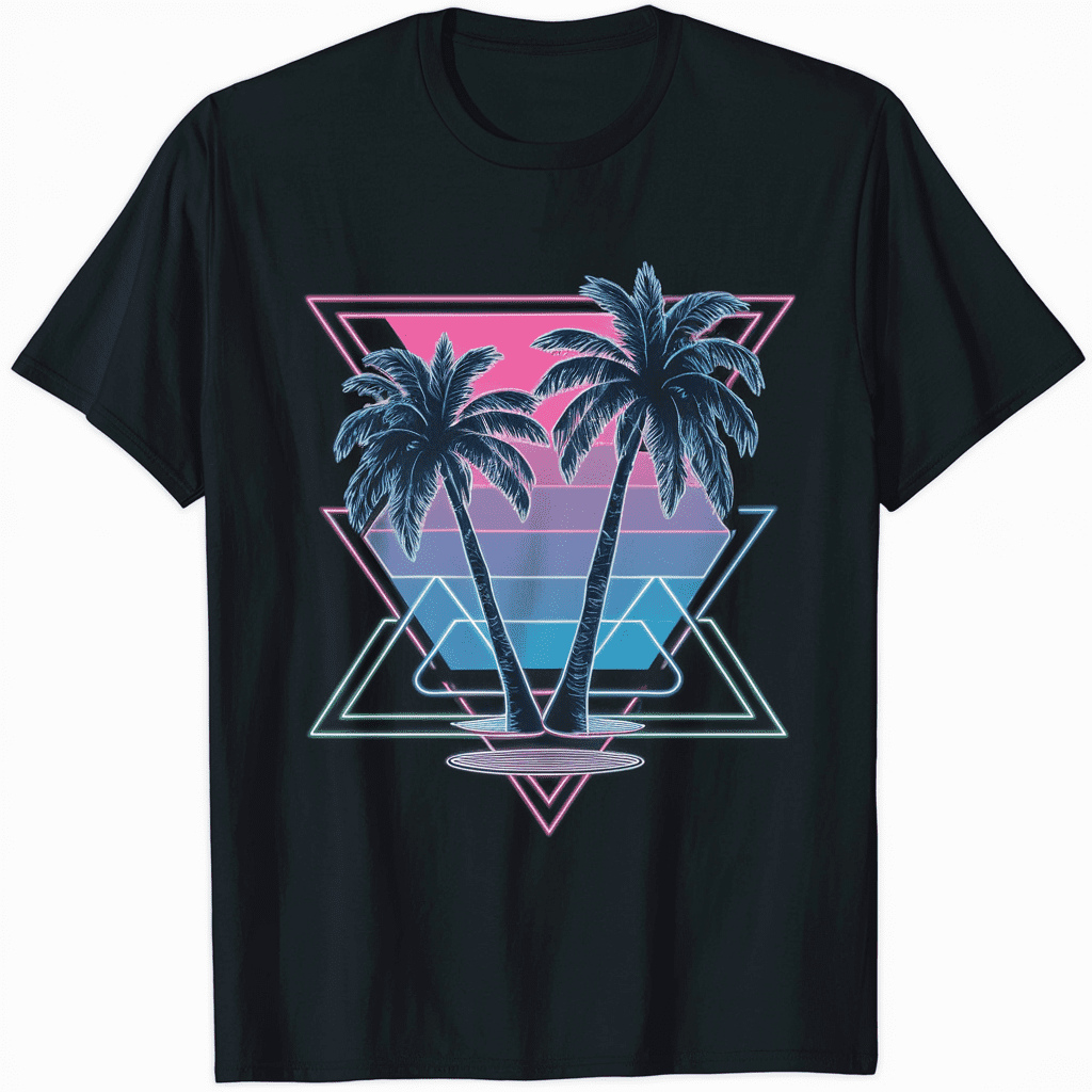 Tropical Vaporwave Hawaiian Palm Tree Hawaii Beach EDM T-Shirt ...