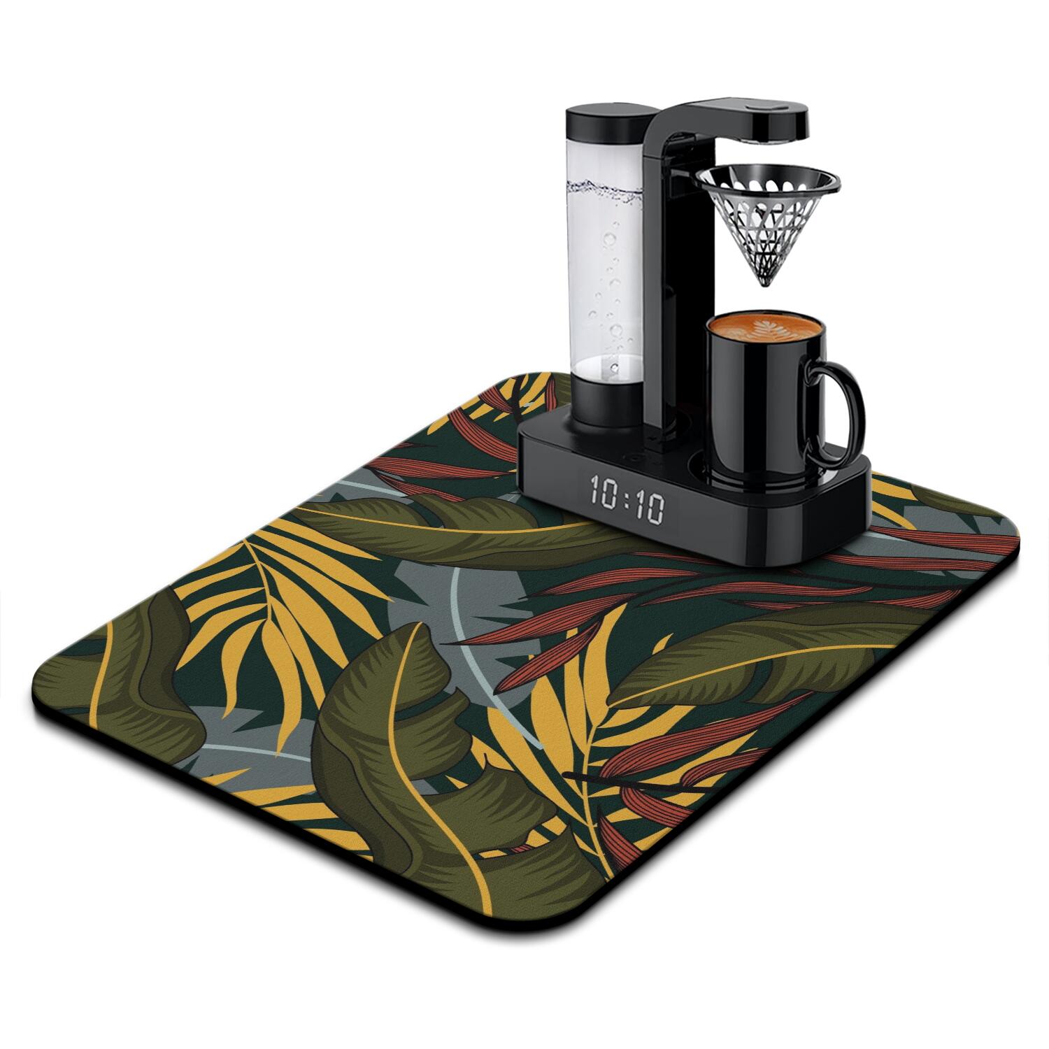 Tropical Vibe Diatom Mud Kitchen Mat, Palm Leaf Absorbent Coffee Bar ...