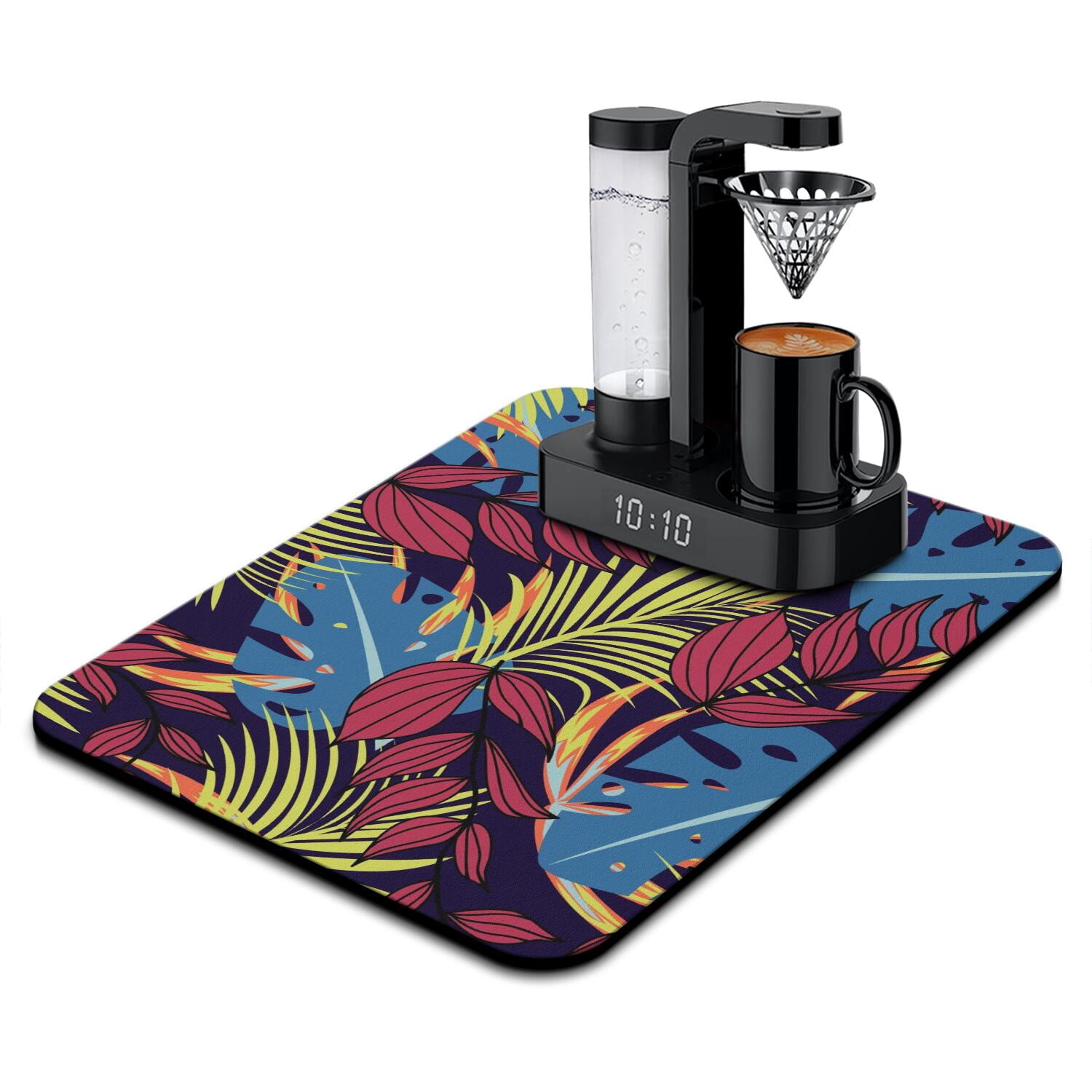 Tropical Vibe Diatom Mud Kitchen Mat, Palm Leaf Absorbent Coffee Bar ...