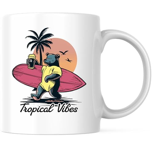 Tropical Vibes Coffee Mug - Bear Hanging Out At The Beach - Beach Bum ...