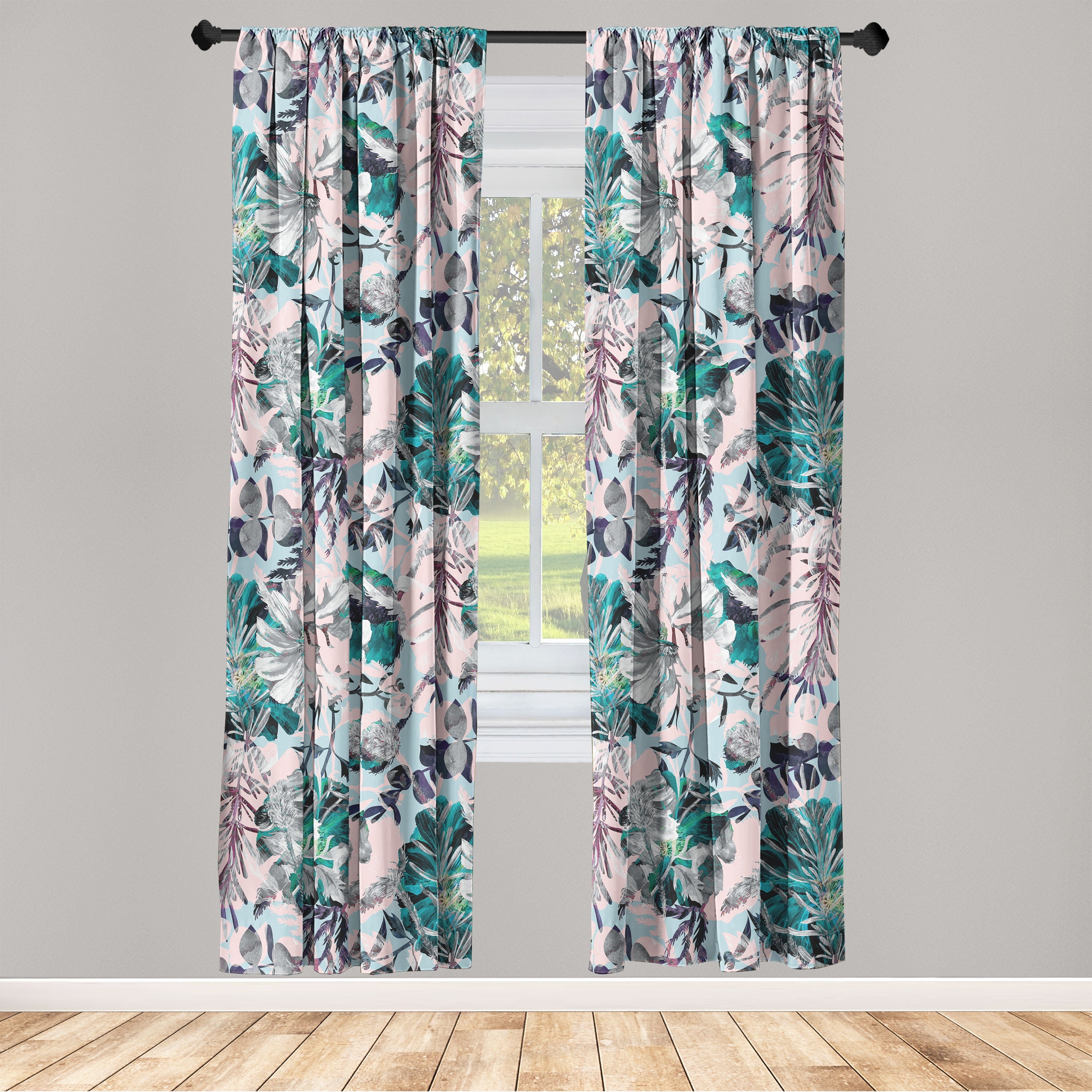 Tropical Vibes Window Curtains, Botanical Themed Palm Tree Leaves ...
