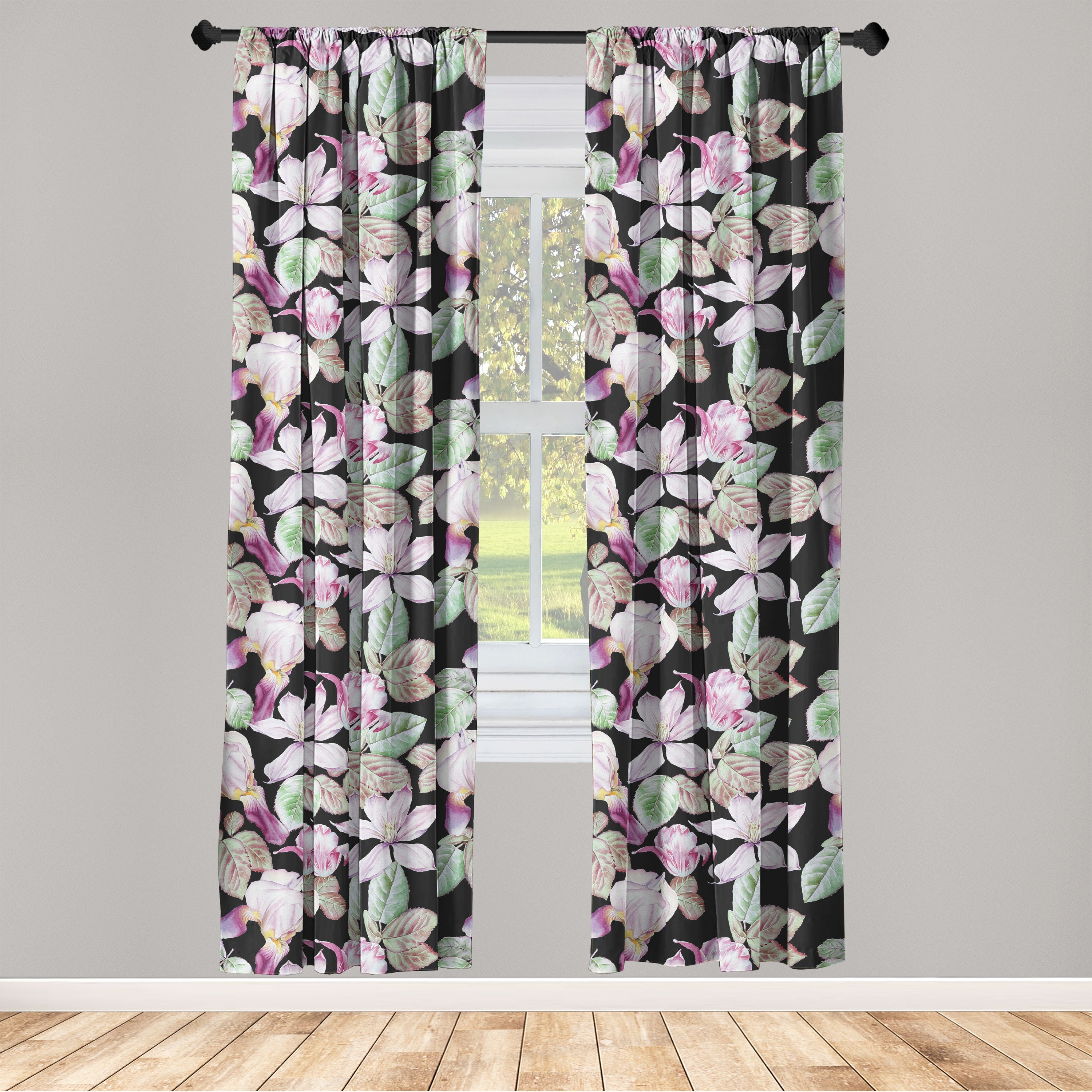 Tropical Vibes Window Curtains, Clematis Tulip and Iris Pattern with ...