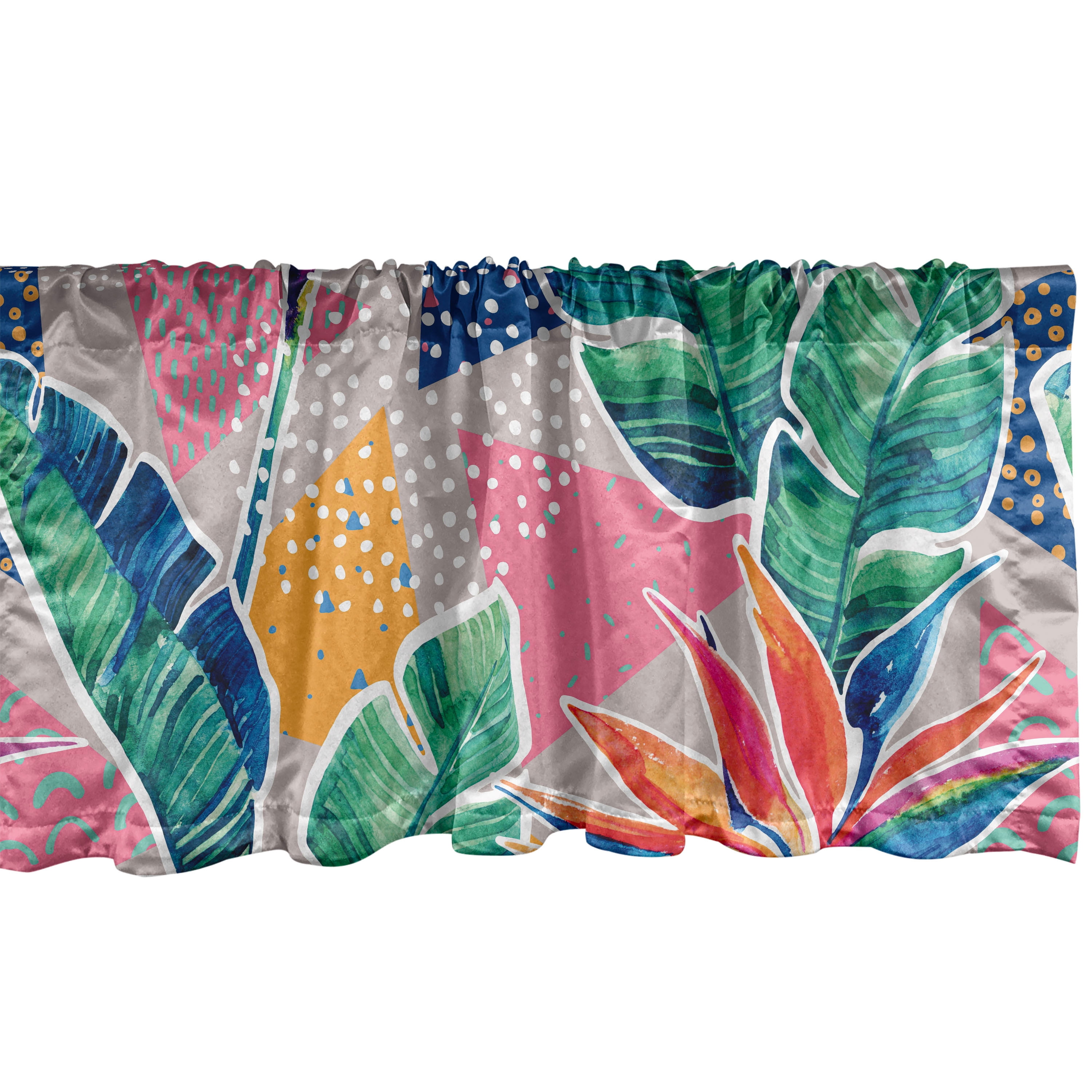Tropical Vibes Window Valance, Memphis Monstera Leaves and Abstract ...