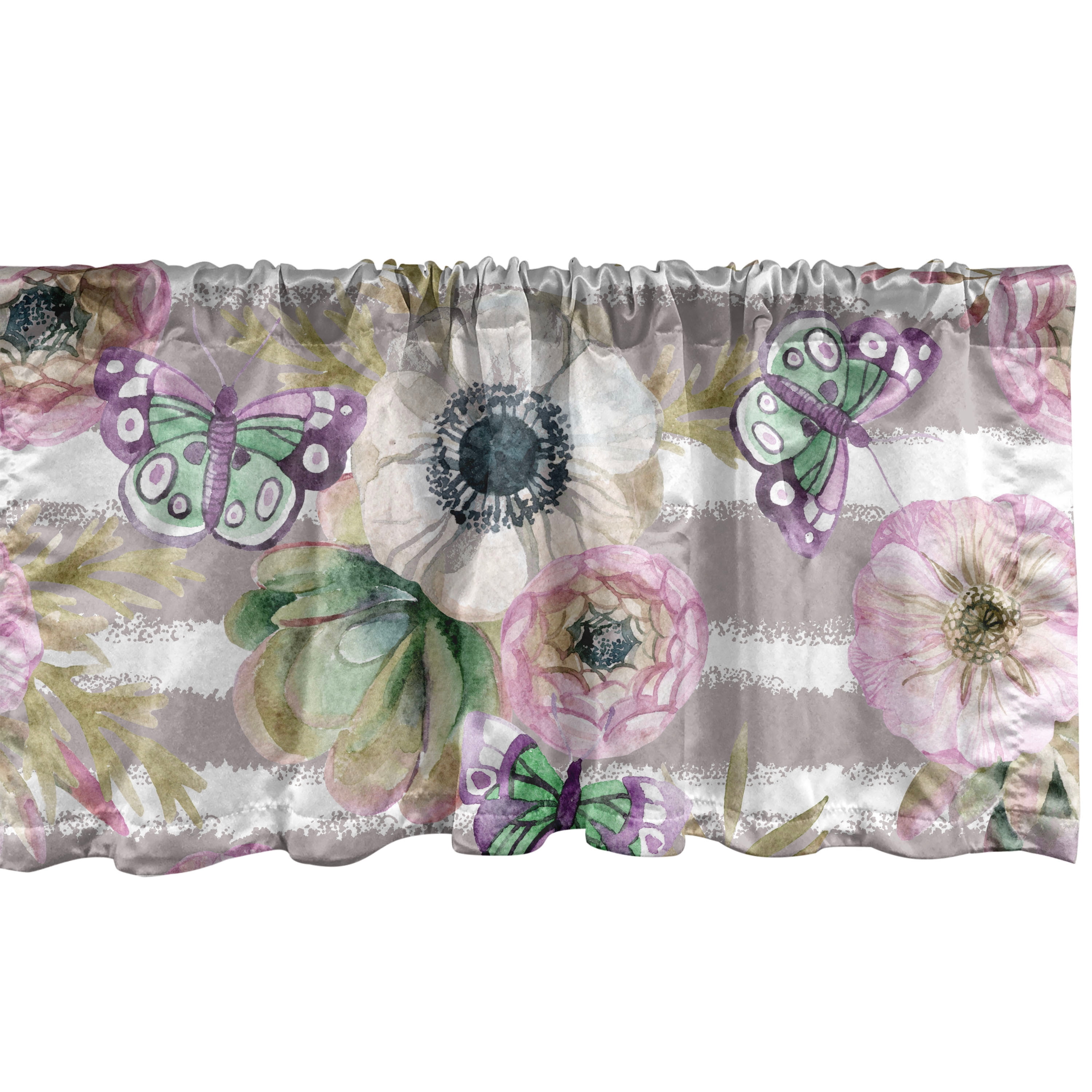 Tropical Vibes Window Valance, Simple Design Anemones and Butterfly ...