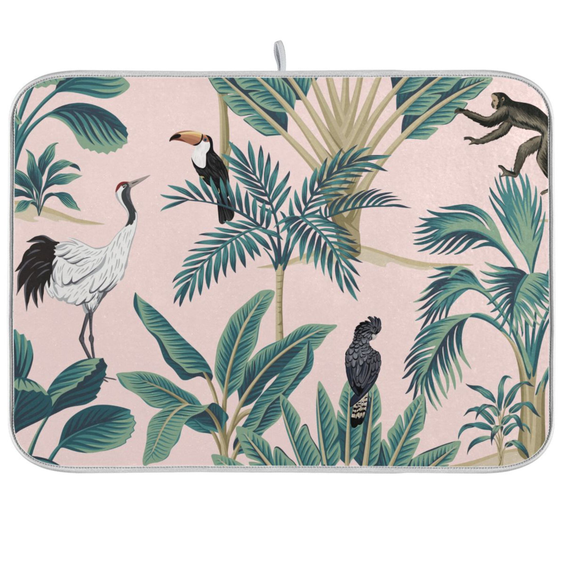 Tropical Vintage Palm Tree Parrot Monkey Flower Dish Drying Mat ...