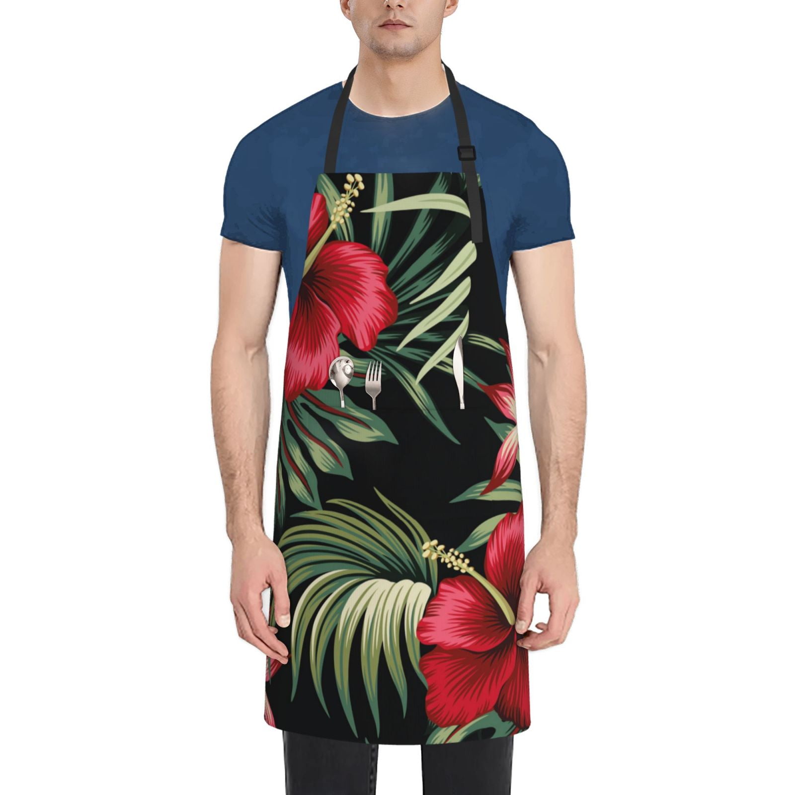 Tropical Vintage Red Hibiscus Strelitzia Floral, Kitchen Aprons,Cooking ...