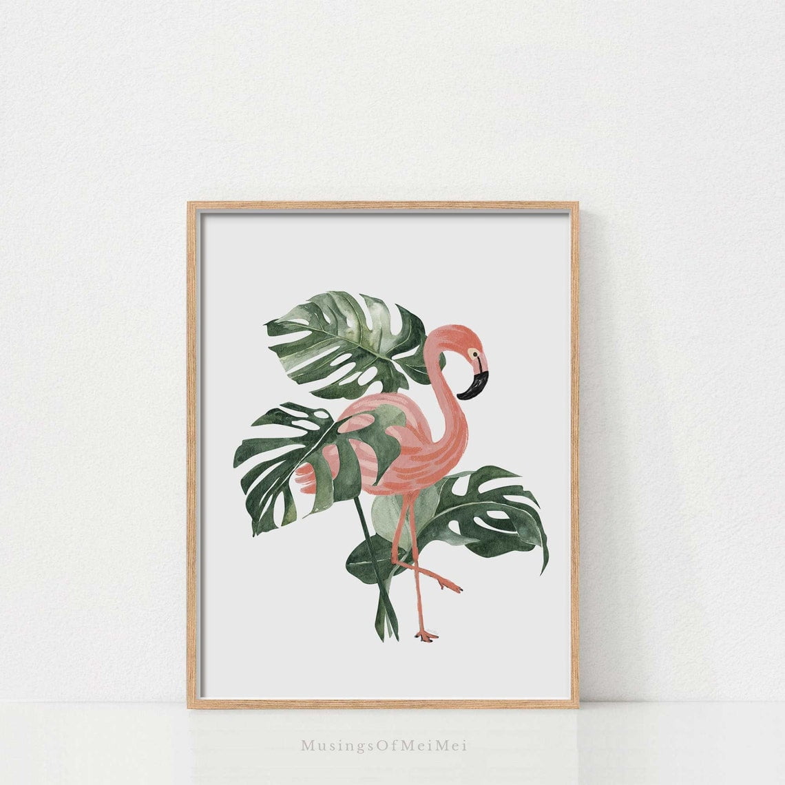 Tropical Wall Art Flamingo Poster Botanical Decor Nursery Monstera ...
