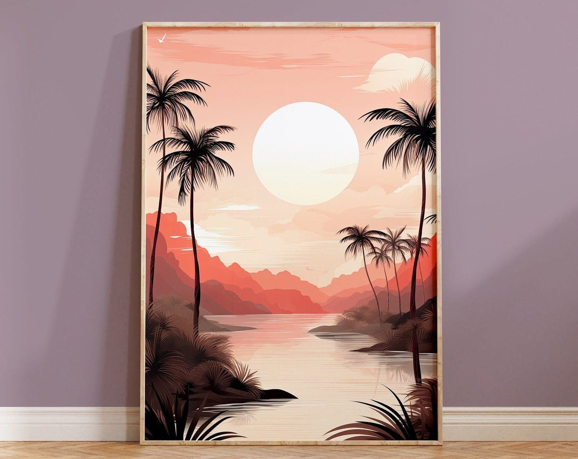 Tropical Wall Art Print Ocean View Pink Home Decor Beach Sea Waves ...