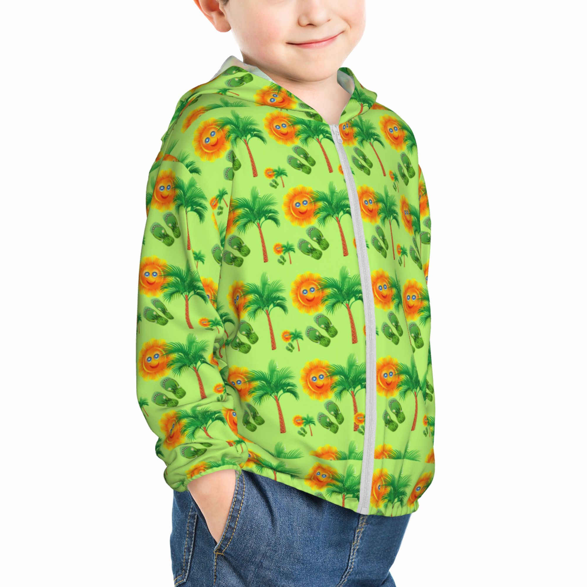 Tropical Wallpaper Kids Zip-Up Hoodie Girls Boys Sun Protection Jacket Hooded Cooling Shirt ...