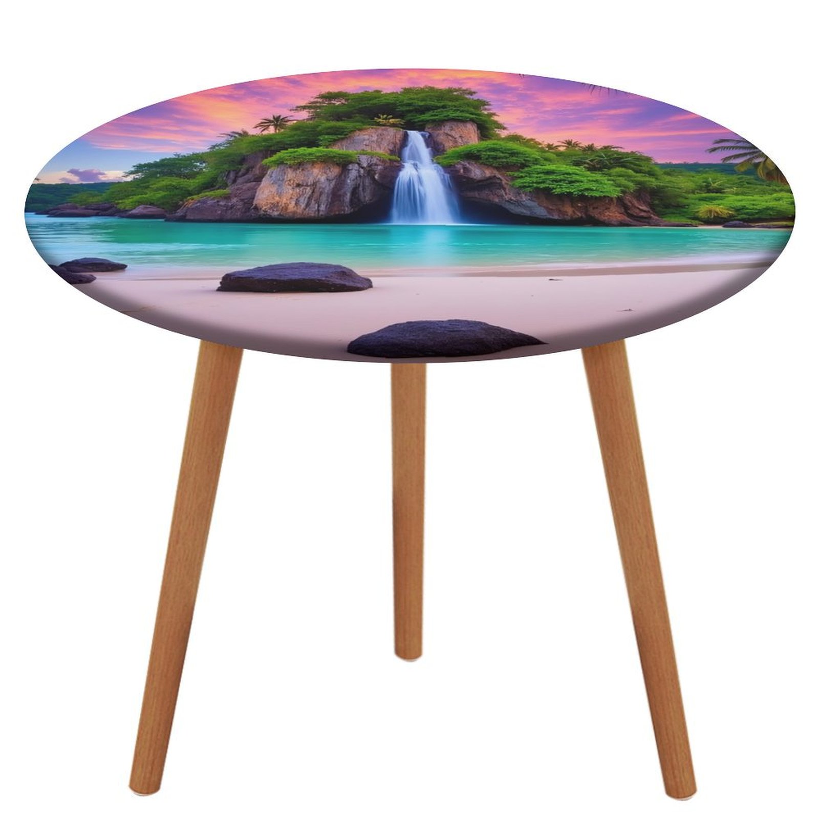 Tropical Waterfall Beach Sunset Pattern Round Tablecloth Waterproof ...