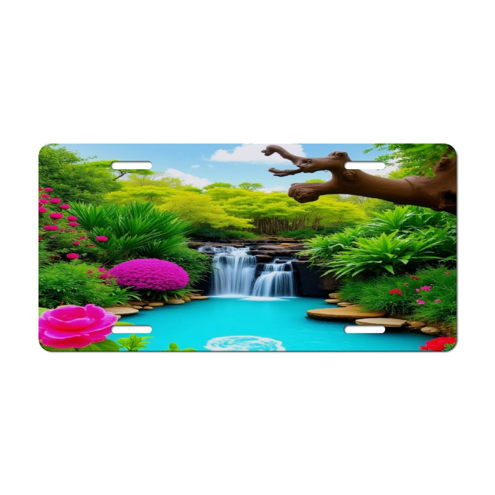 Tropical Waterfall Garden Scene License Plate Lightweight Aluminum ...