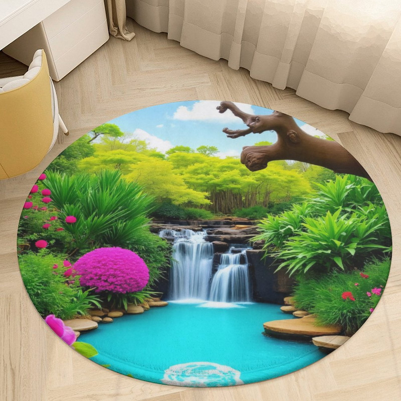 Tropical Waterfall Garden Scene Round Area Rugs for Bedroom Living Room ...