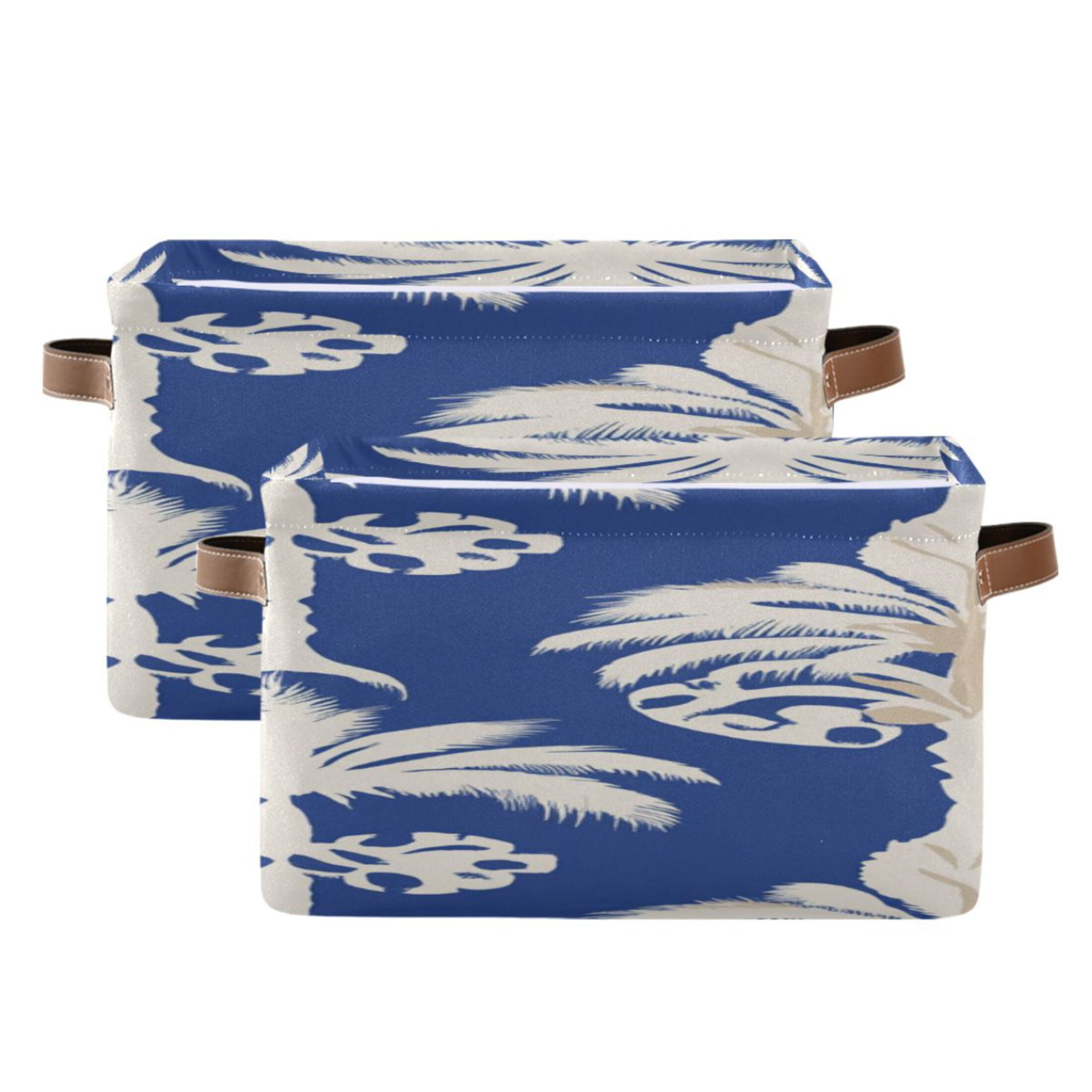 Tropical White Palm Trees Square Storage Bins with Handles Collapsible ...
