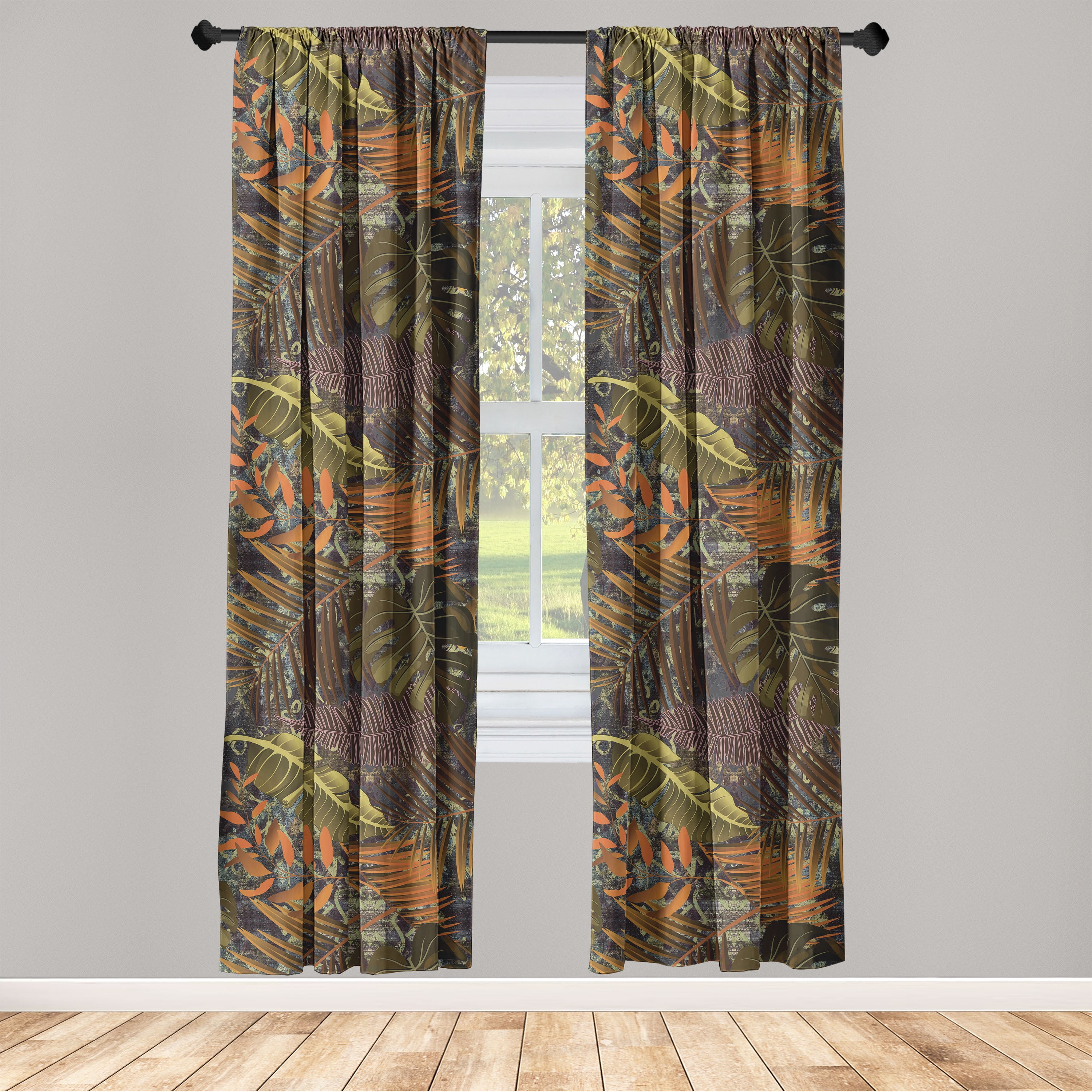 Tropical Window Curtains, Aloha Hawaii Nights Themed Monstera Leaves on ...