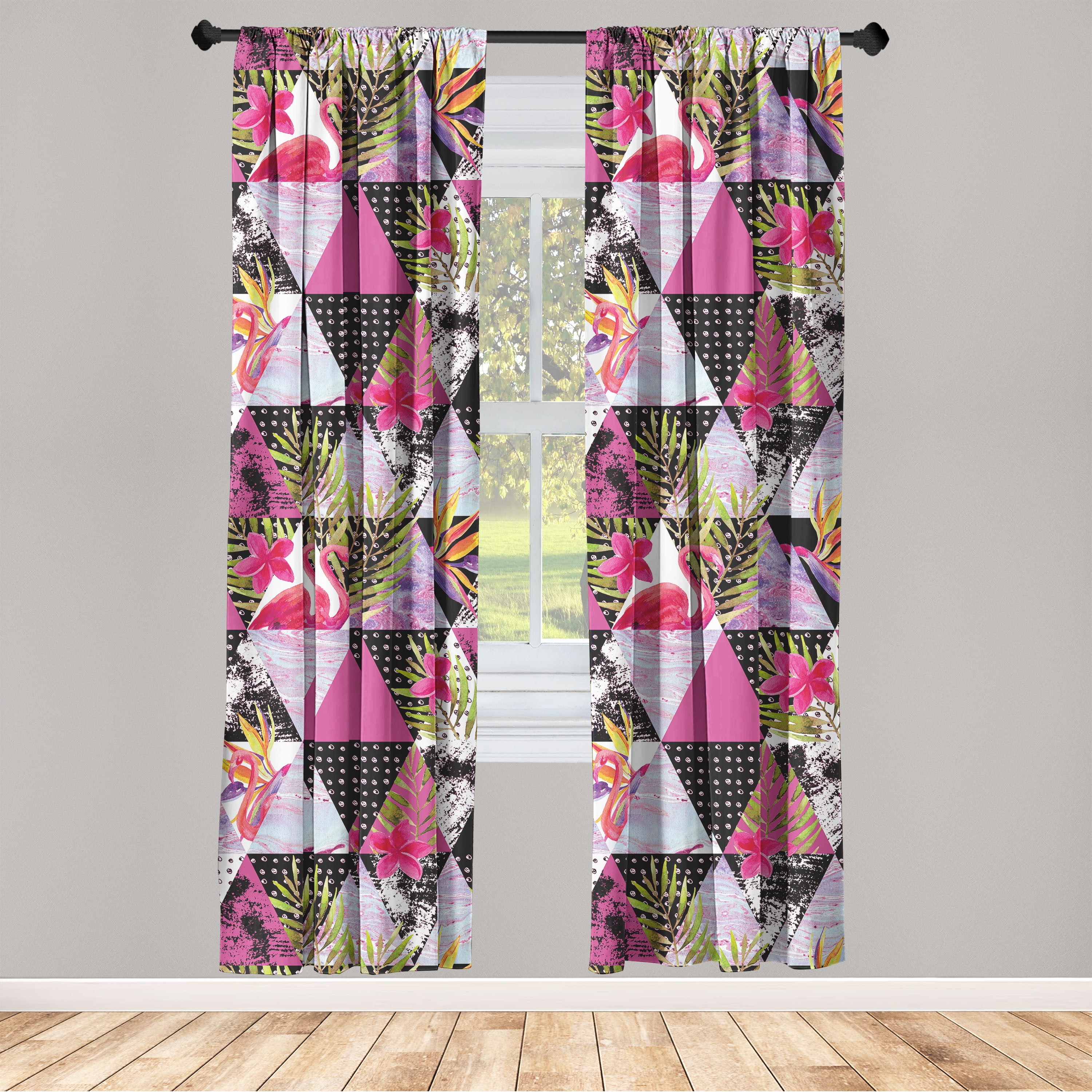 Tropical Window Curtains, Contemporary Design Leafy Artwork with ...