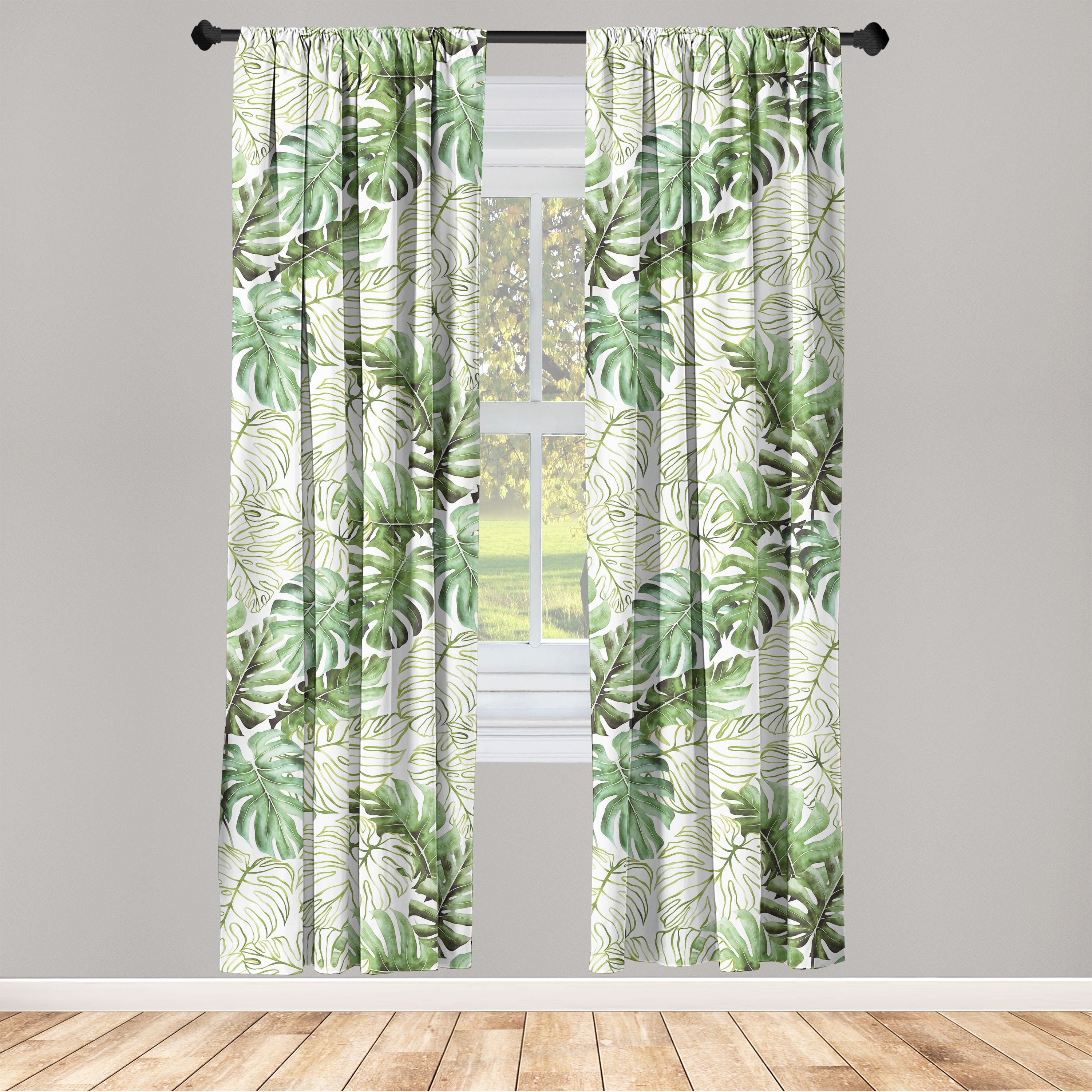 Tropical Window Curtains, Continuous Palm Leaves Pattern Watercolor ...