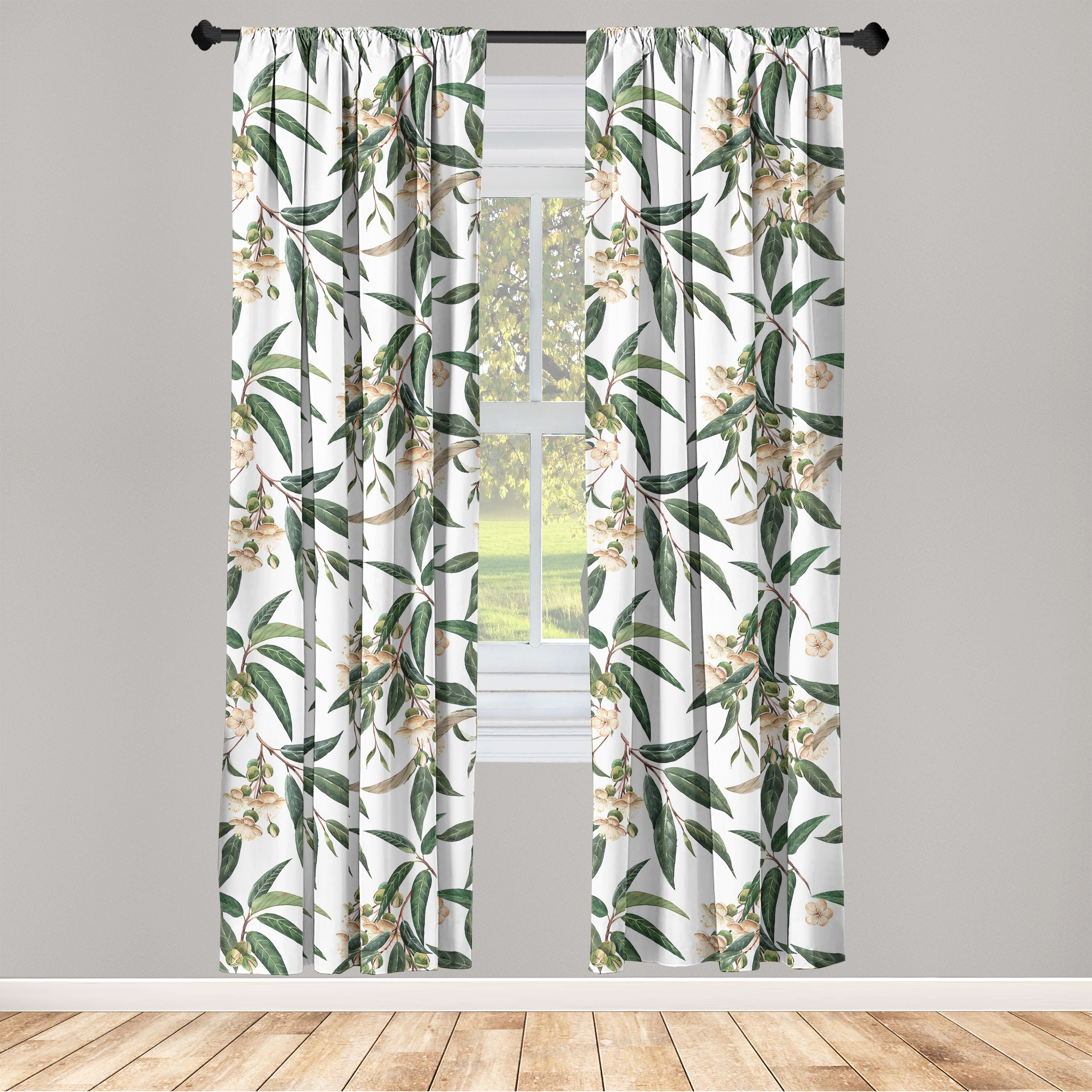 Tropical Window Curtains, Durian Botanical Motifs Watercolor Ornament ...
