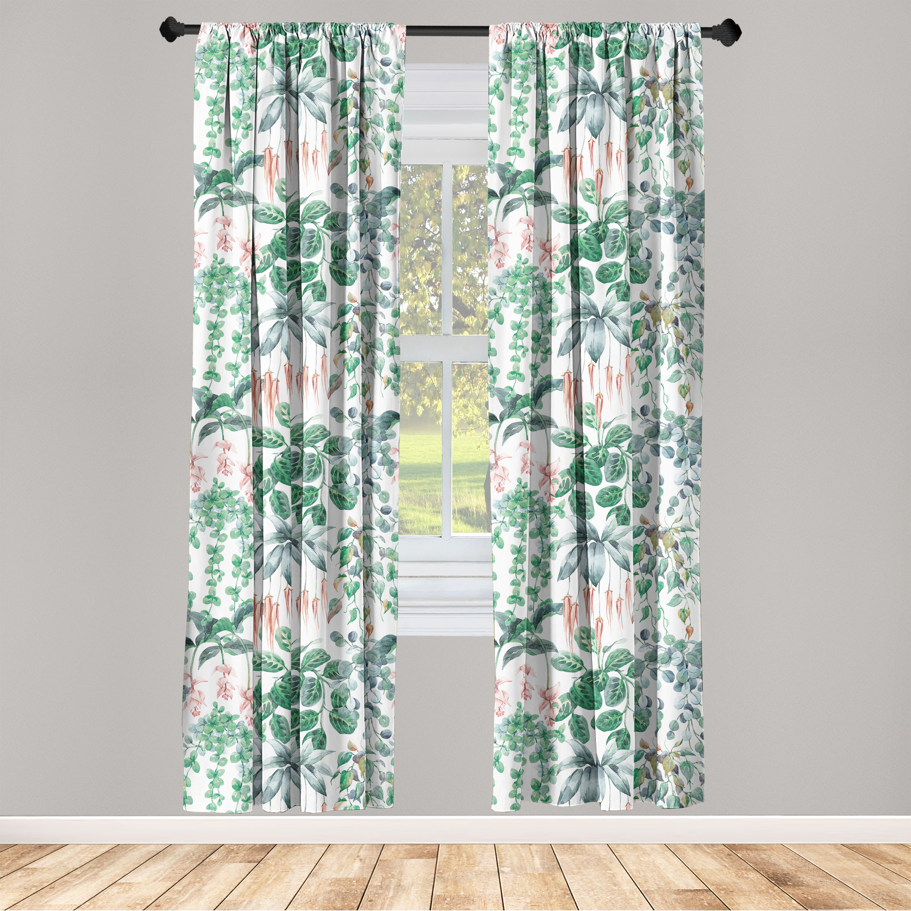 Tropical Window Curtains, Exotic Jungle Flowers Leaves Watercolor ...