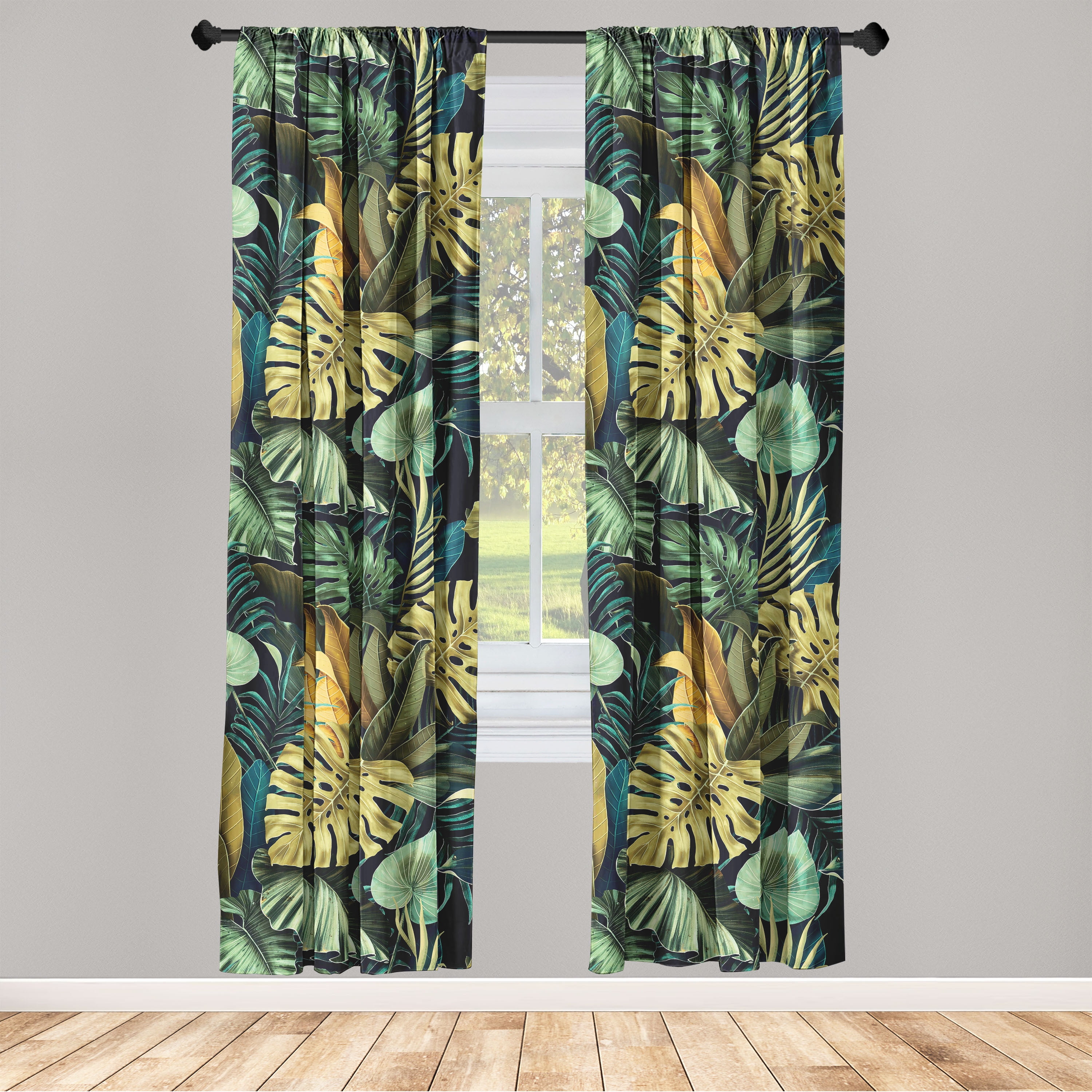 Tropical Window Curtains, Exotic Jungle Retro Effect Botanical Monstera ...