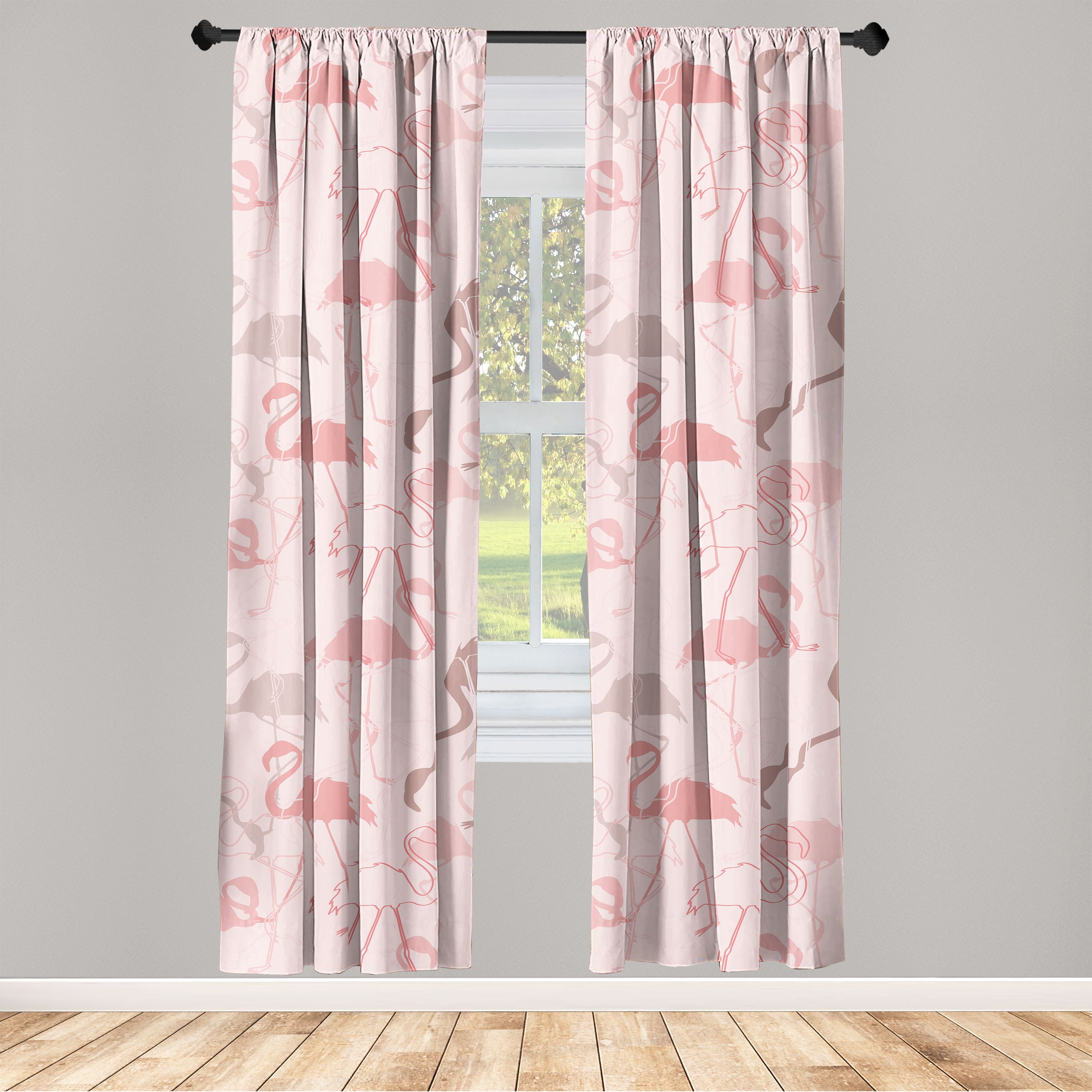 Tropical Window Curtains, Flamingo Silhouette Pattern Exotic Atmosphere ...