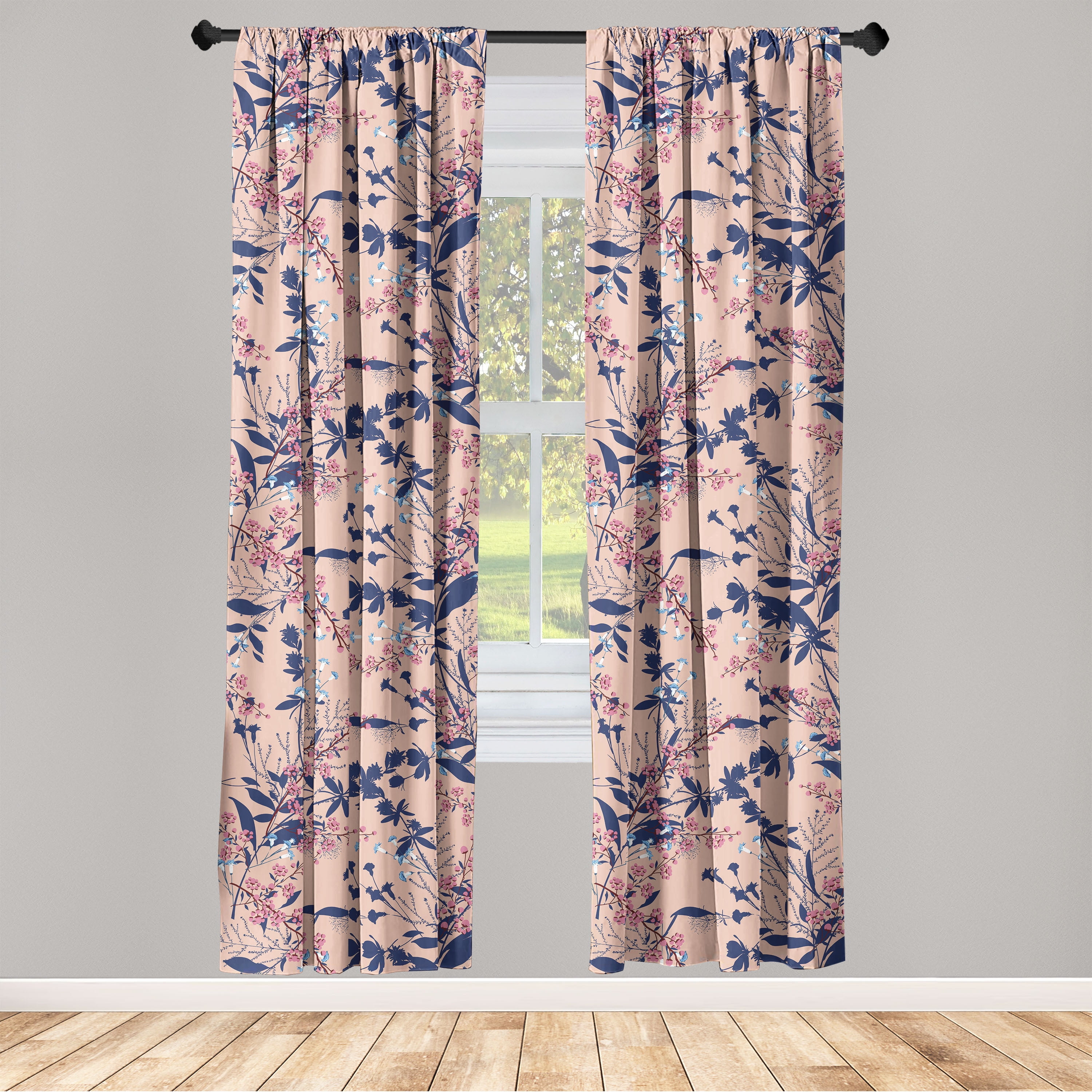 Tropical Window Curtains, Japanese Vibe Flowers Boho with Leaf ...