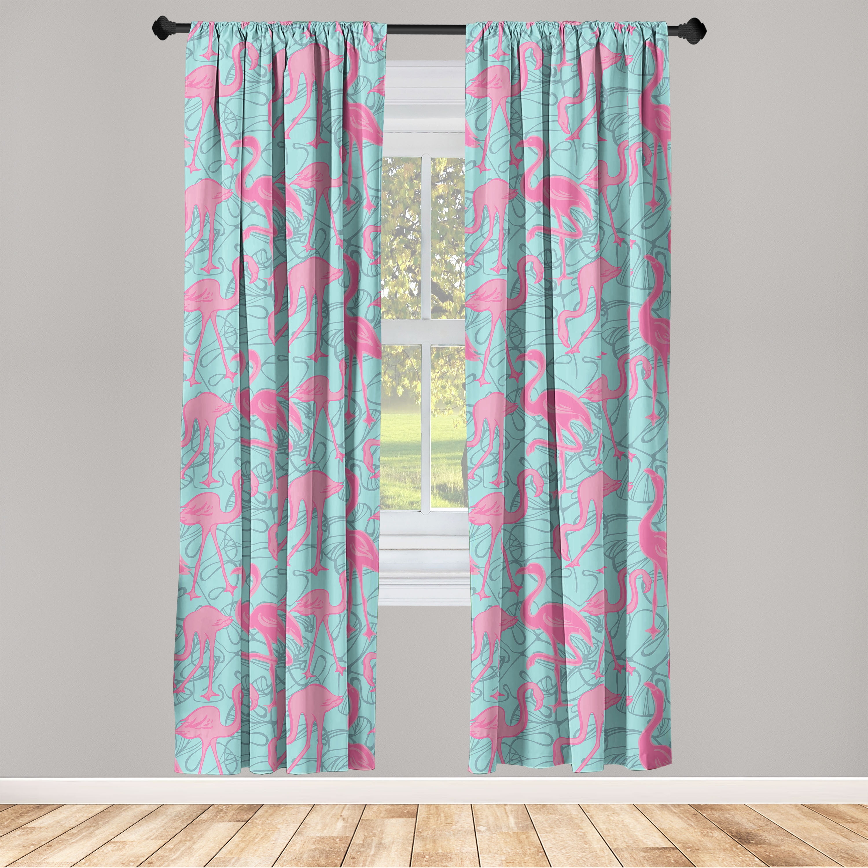 Tropical Window Curtains, Modern Jungle Boho Pattern of Flamingo on ...
