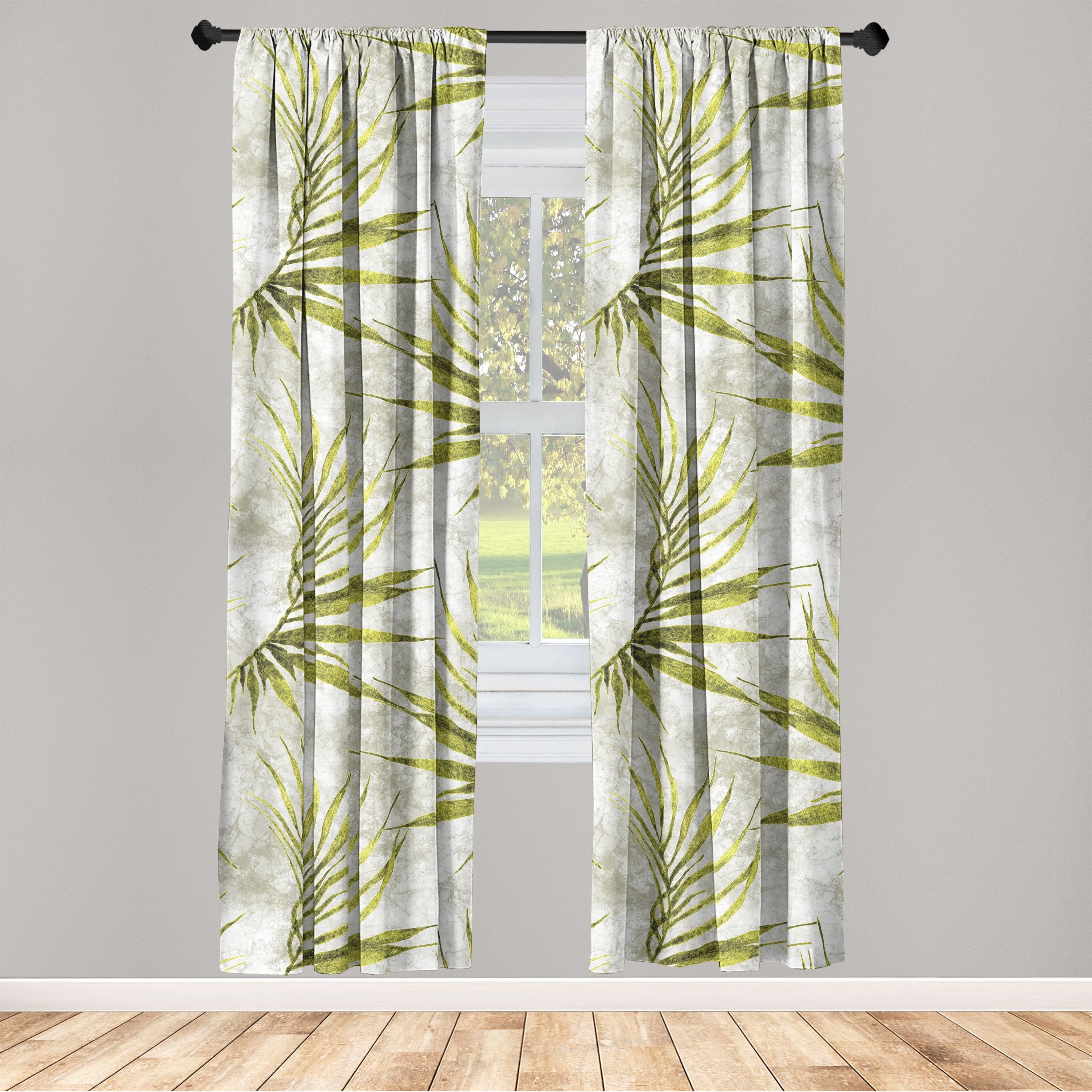 Tropical Window Curtains, Repetitive Exotic Palm Leaves Pattern Grungy ...
