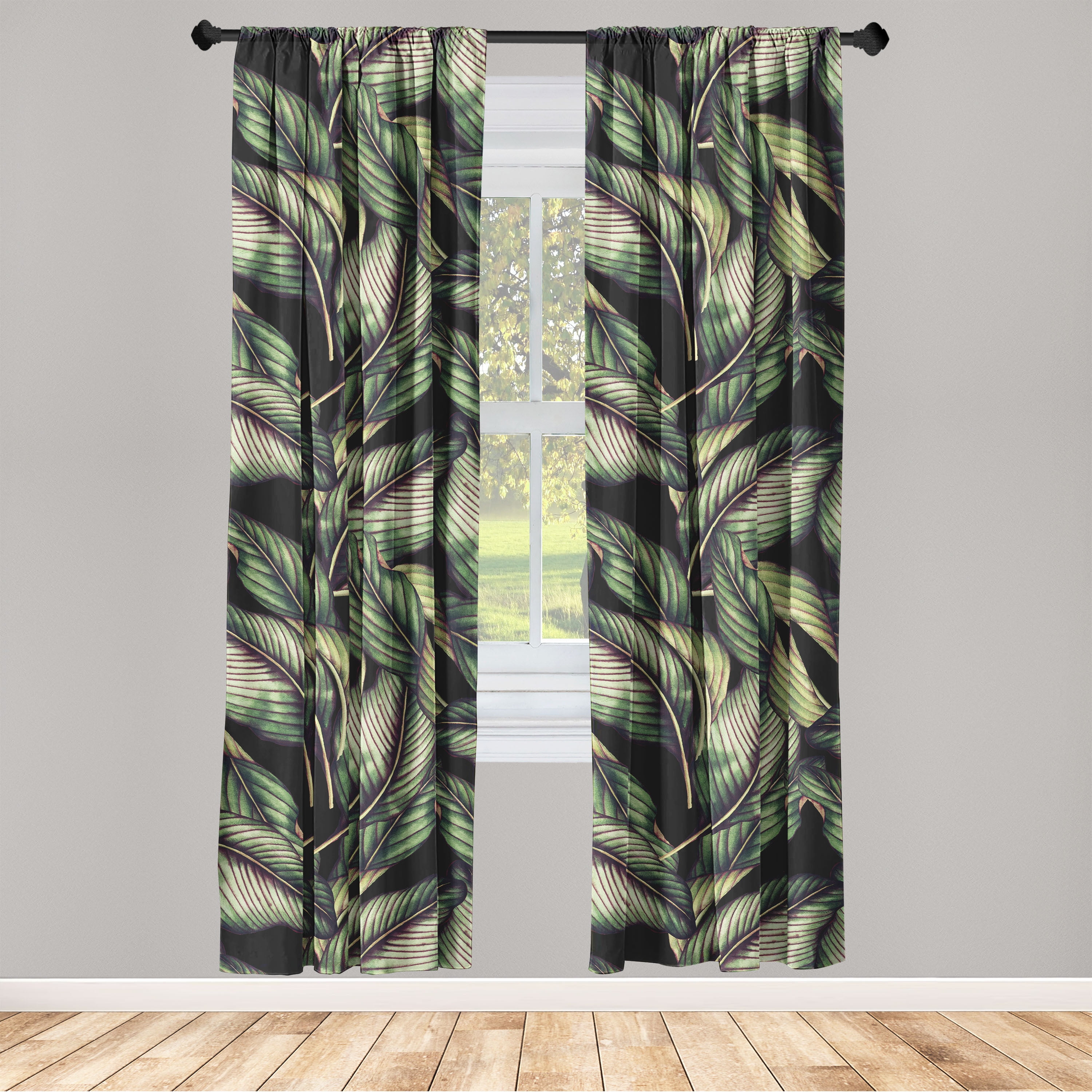 Tropical Window Curtains, Repetitive Overlapped Palm Leaves ...