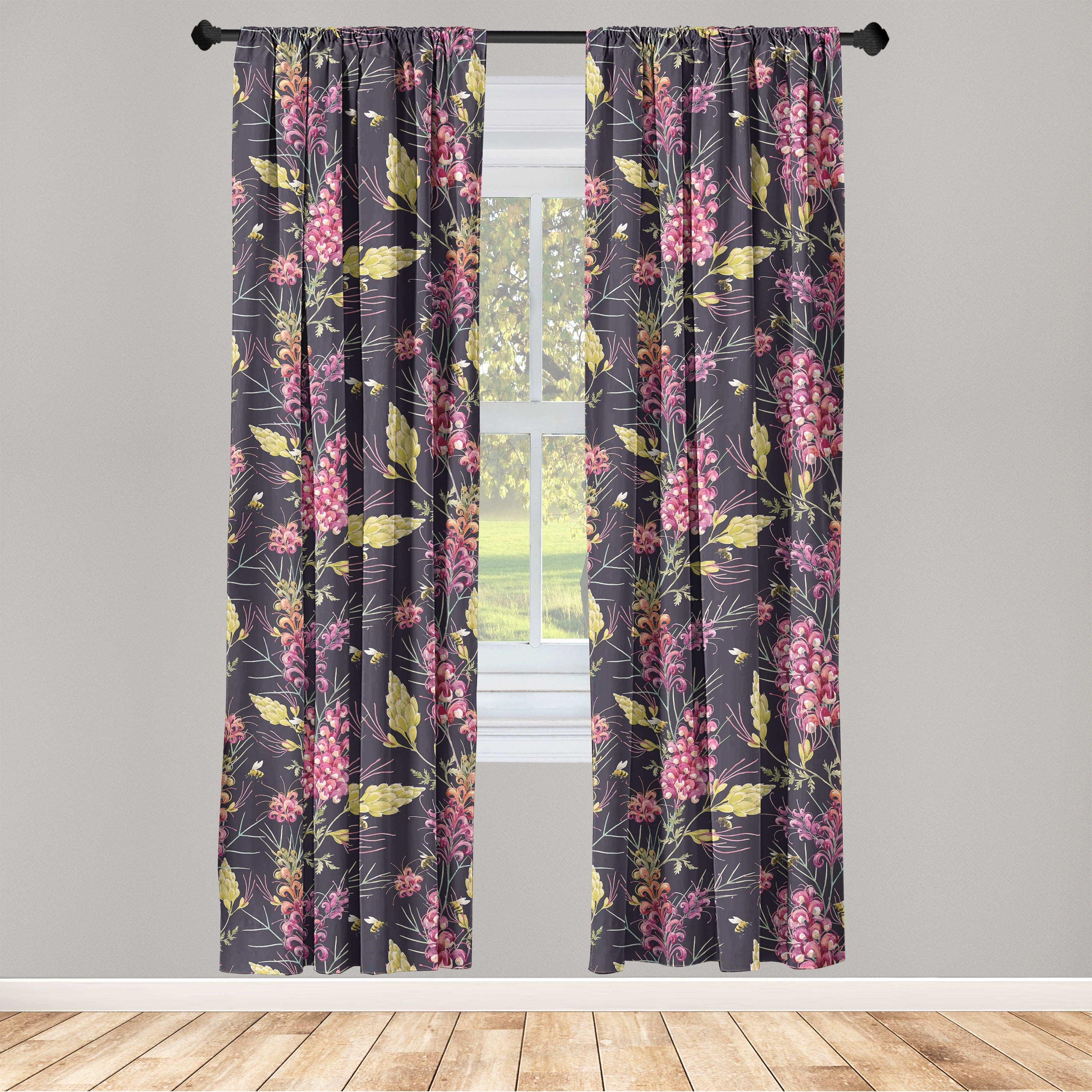 Tropical Window Curtains, Retro Style Repetitive Watercolor Grevillea ...