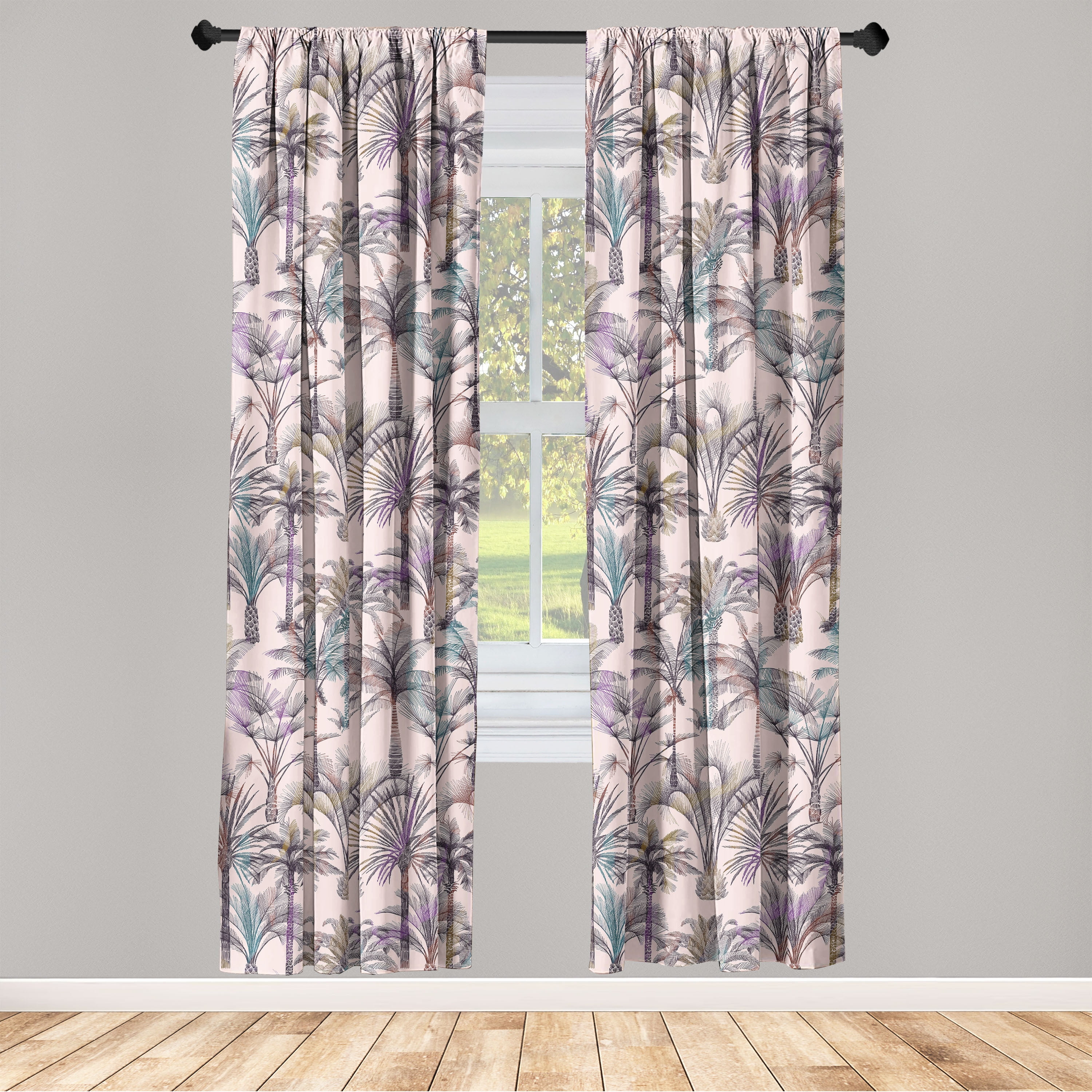 Tropical Window Curtains, Simple Design Modern Palm Trees Pattern ...