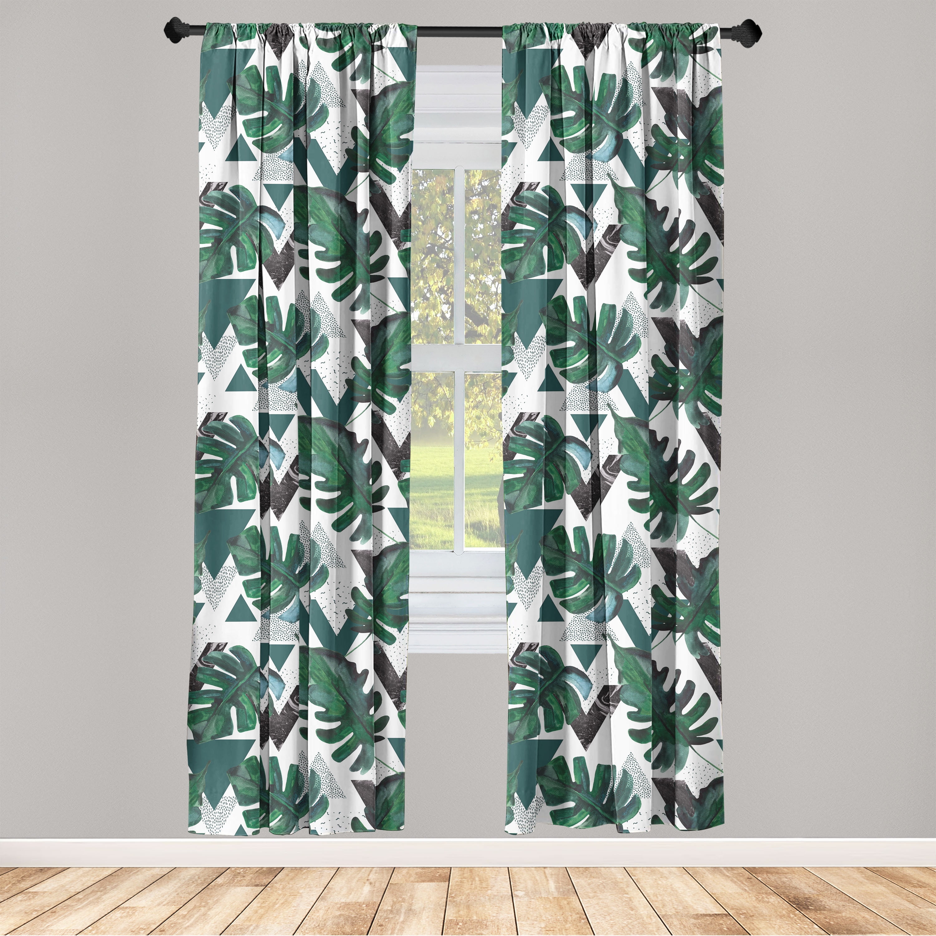Tropical Window Curtains, Triangles with Monstera Leaves Geometric ...