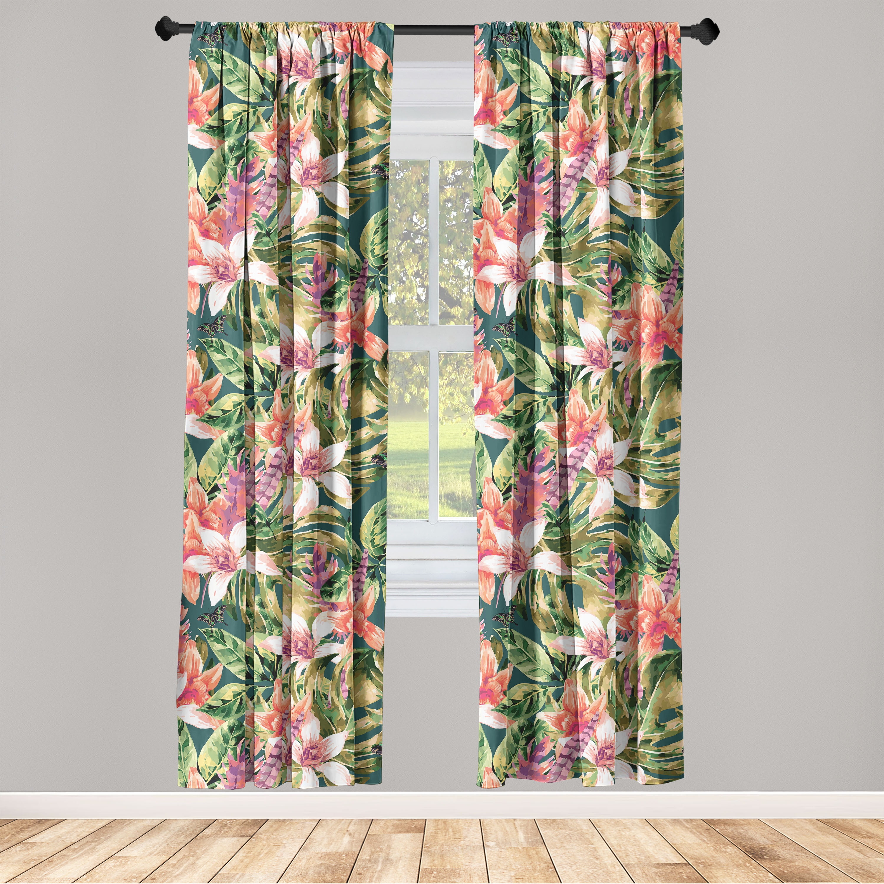 Tropical Window Curtains, Watercolor Design Exotics Hawaii Vibes ...