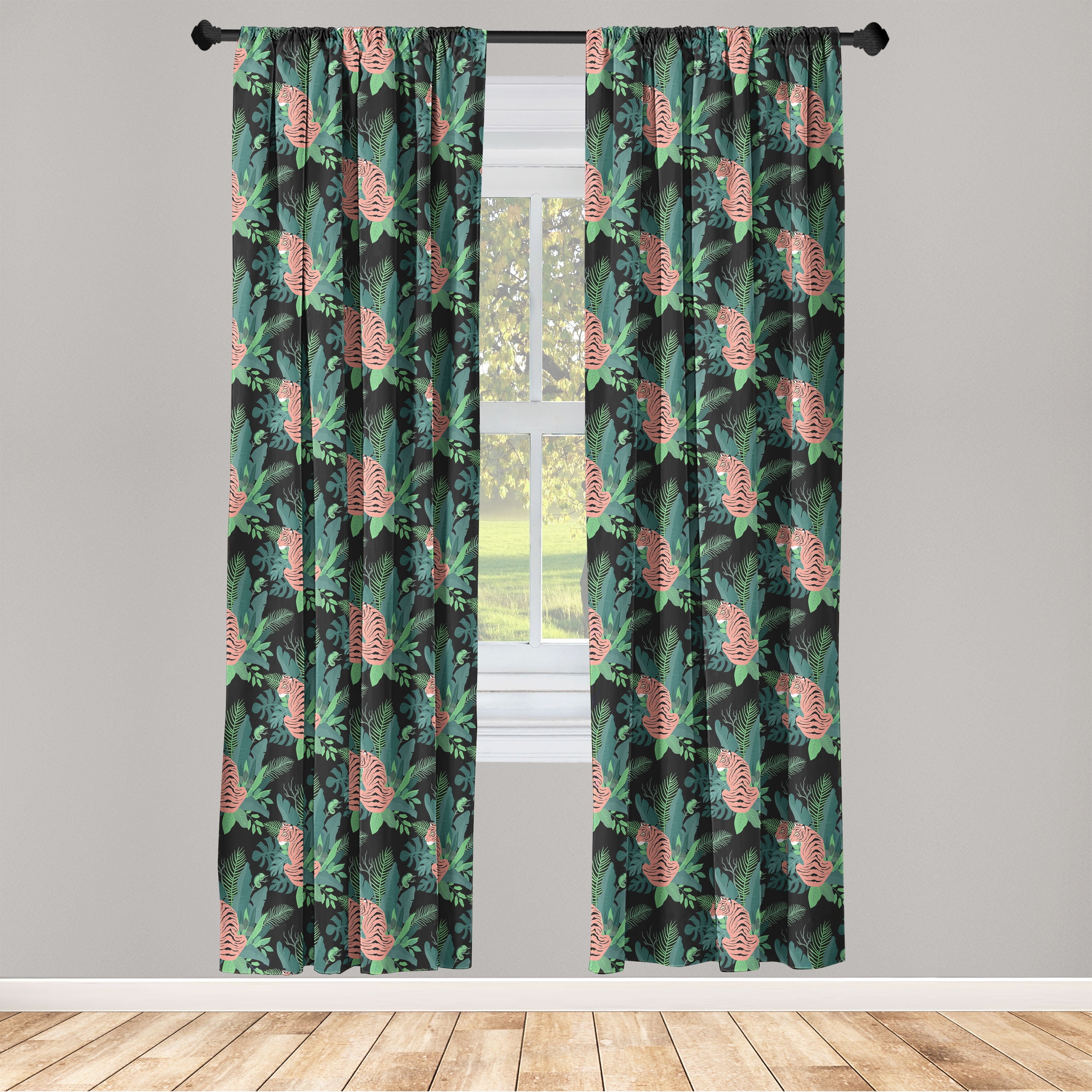 Tropical Window Curtains, Wild Jungle Vibes Tiger and Chameleon on ...