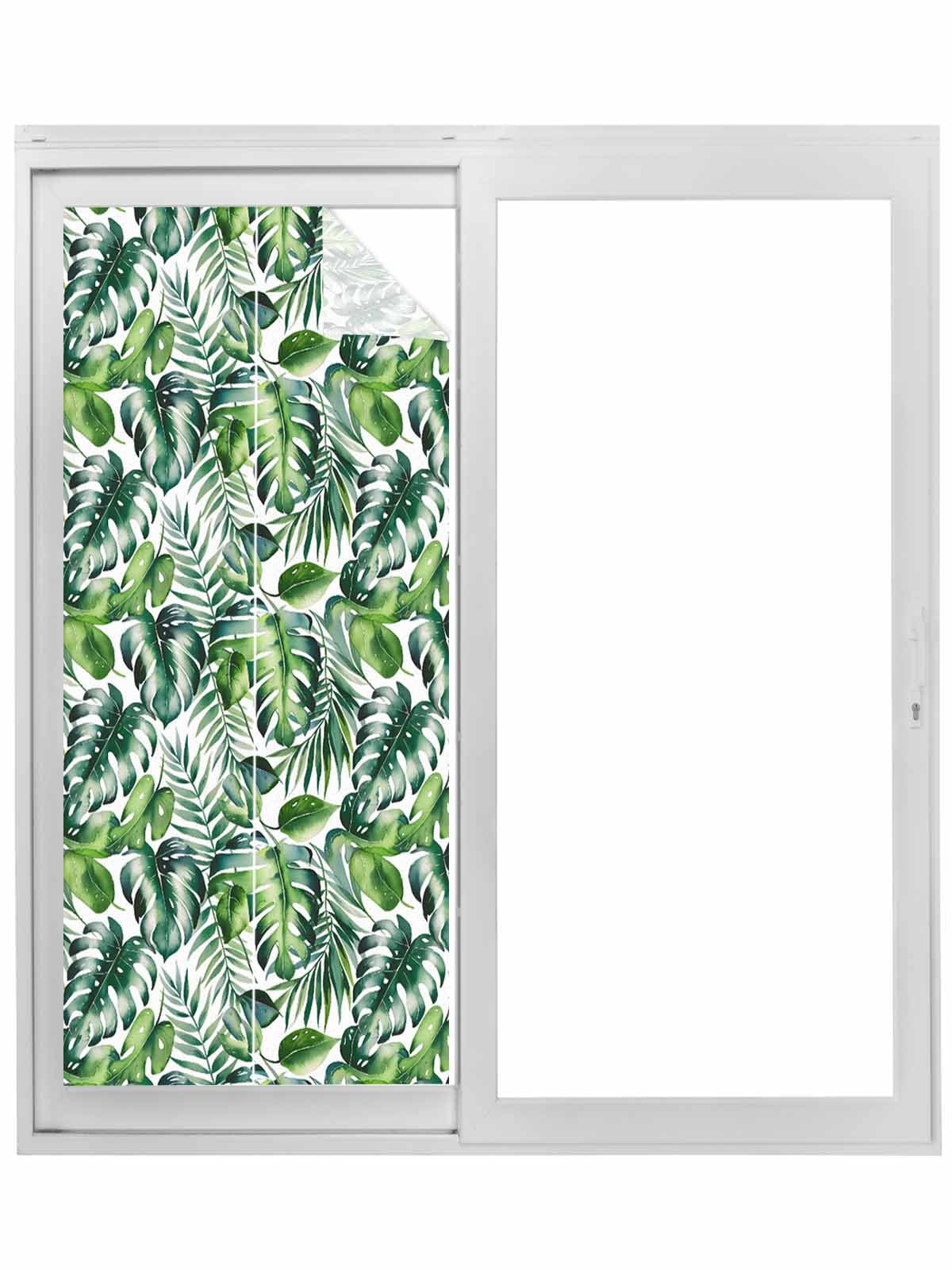 Tropical Window Privacy Film, Green Palm Leaf Summer Plant Static Cling ...