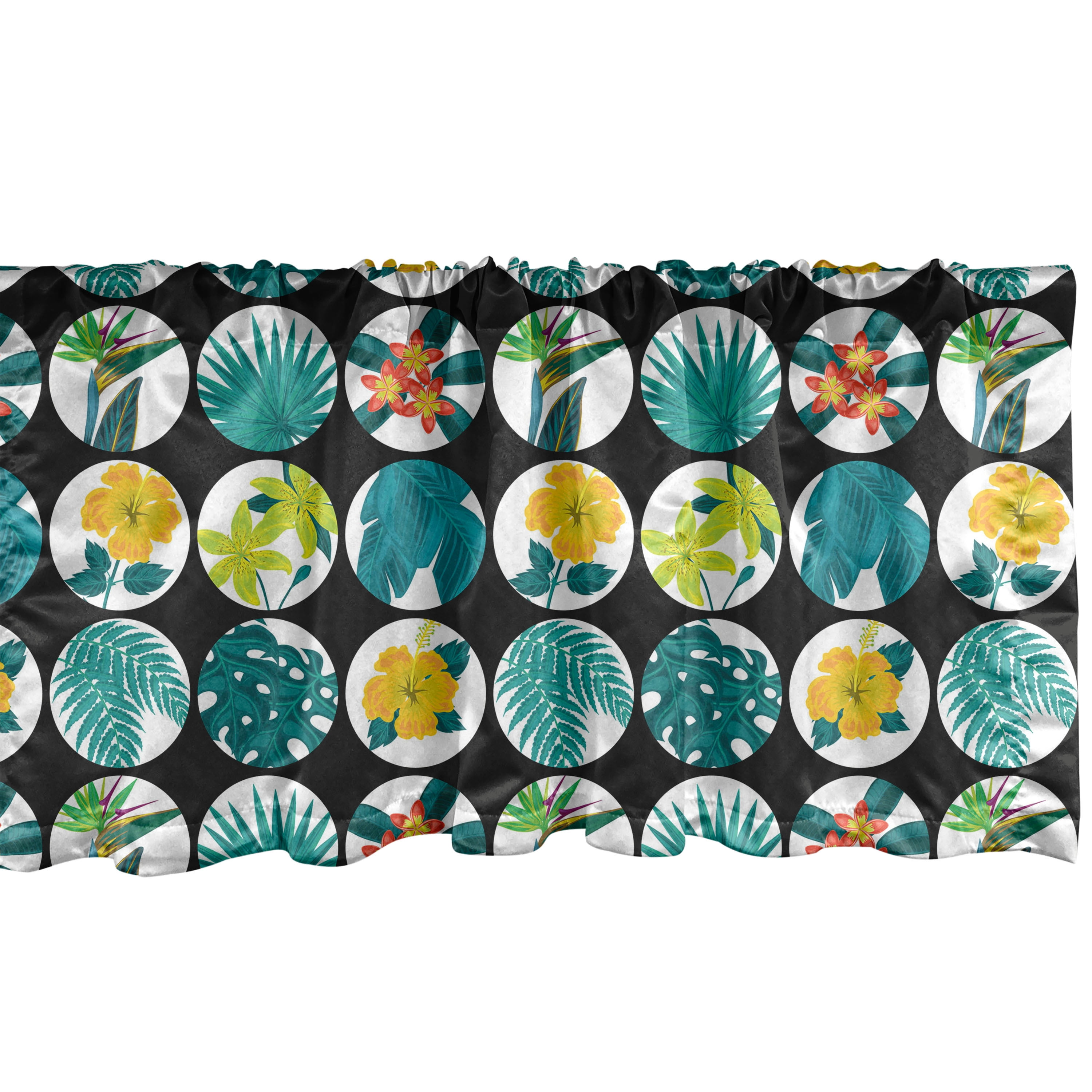 Tropical Window Valance, Continuous Flowers and Leaves in Circular ...