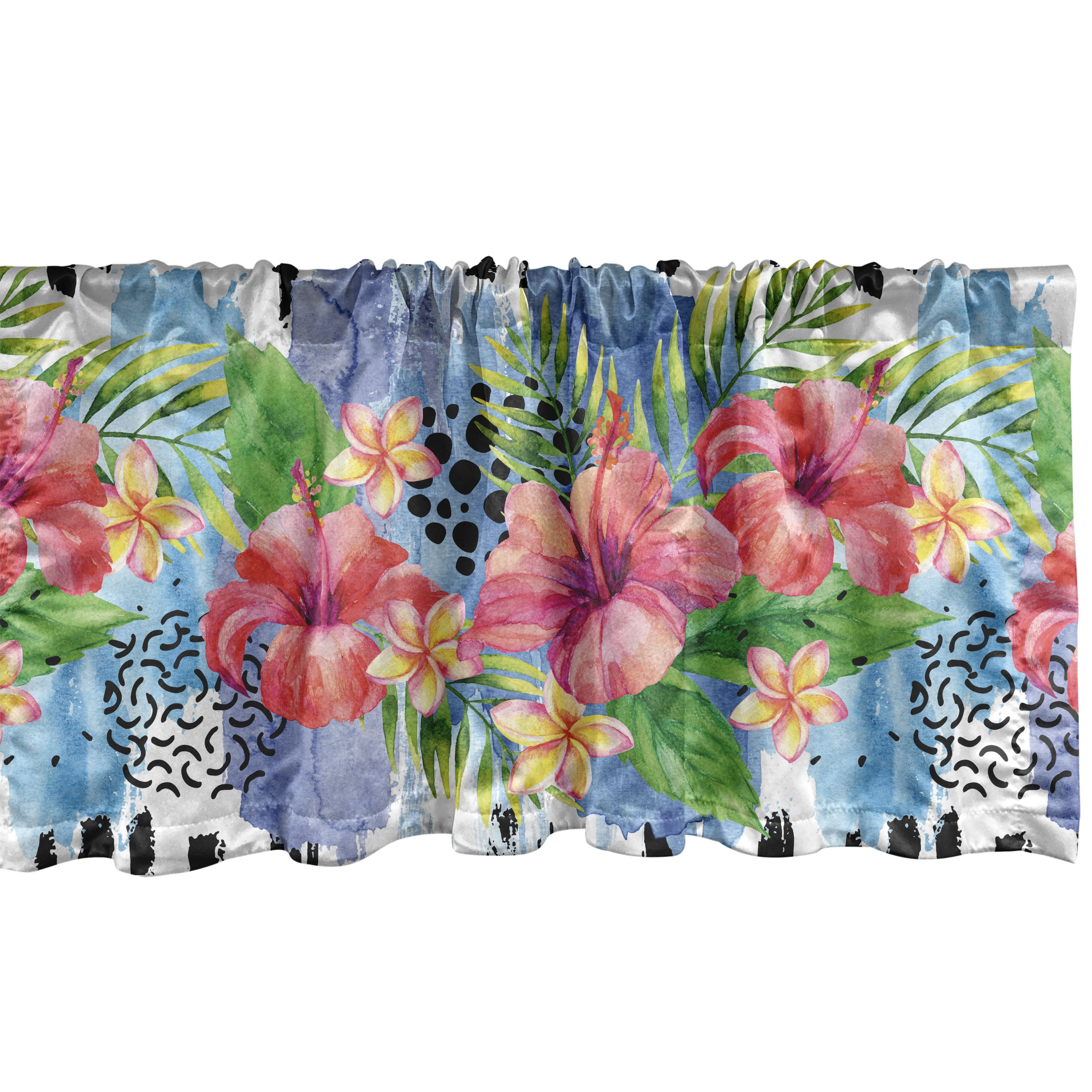 Tropical Window Valance, Exotic Flowers Leaves Pattern with Vertical ...