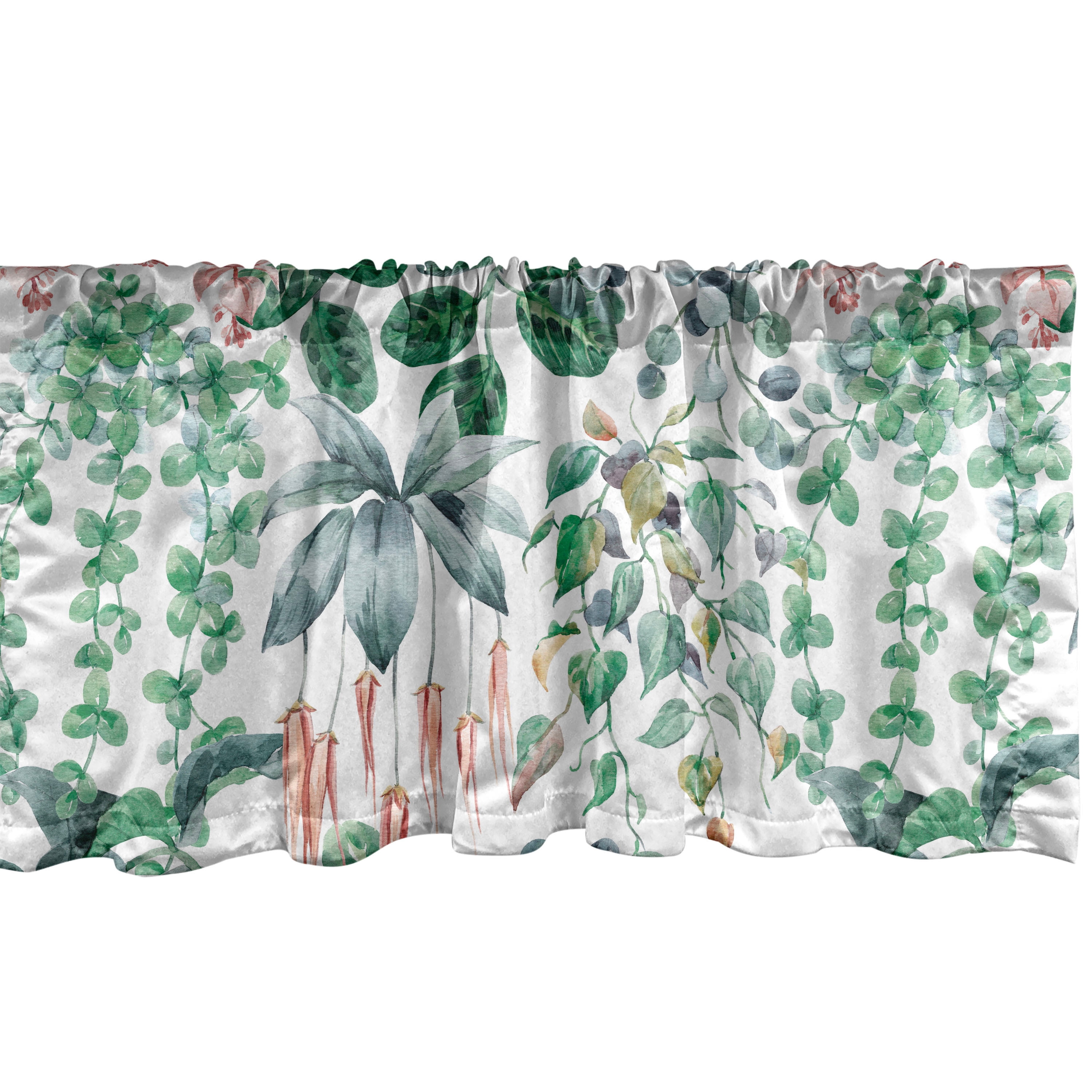 Tropical Window Valance, Exotic Jungle Flowers Leaves Watercolor ...