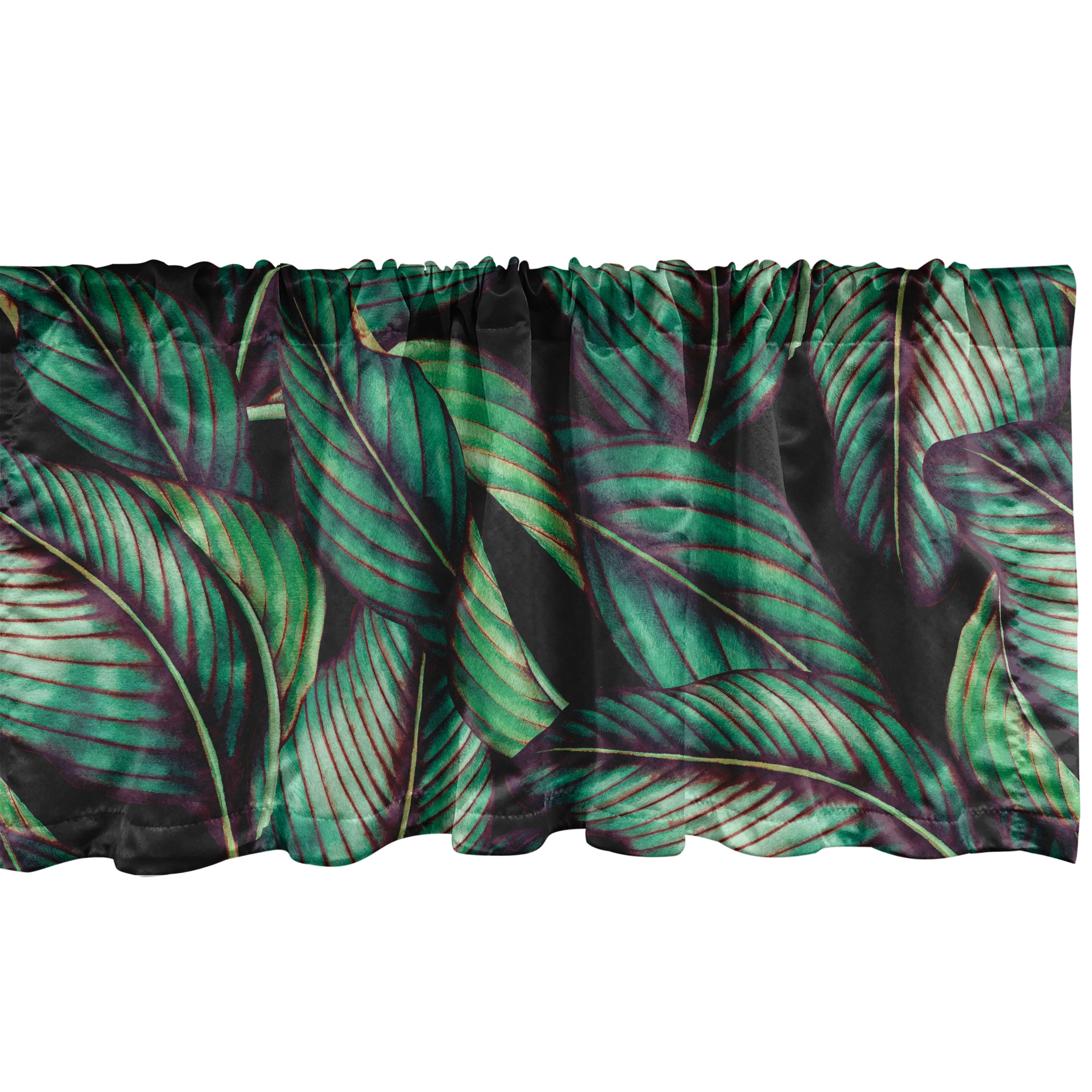 Tropical Window Valance, Exotic Leaves Watercolor Pattern Ornament on ...