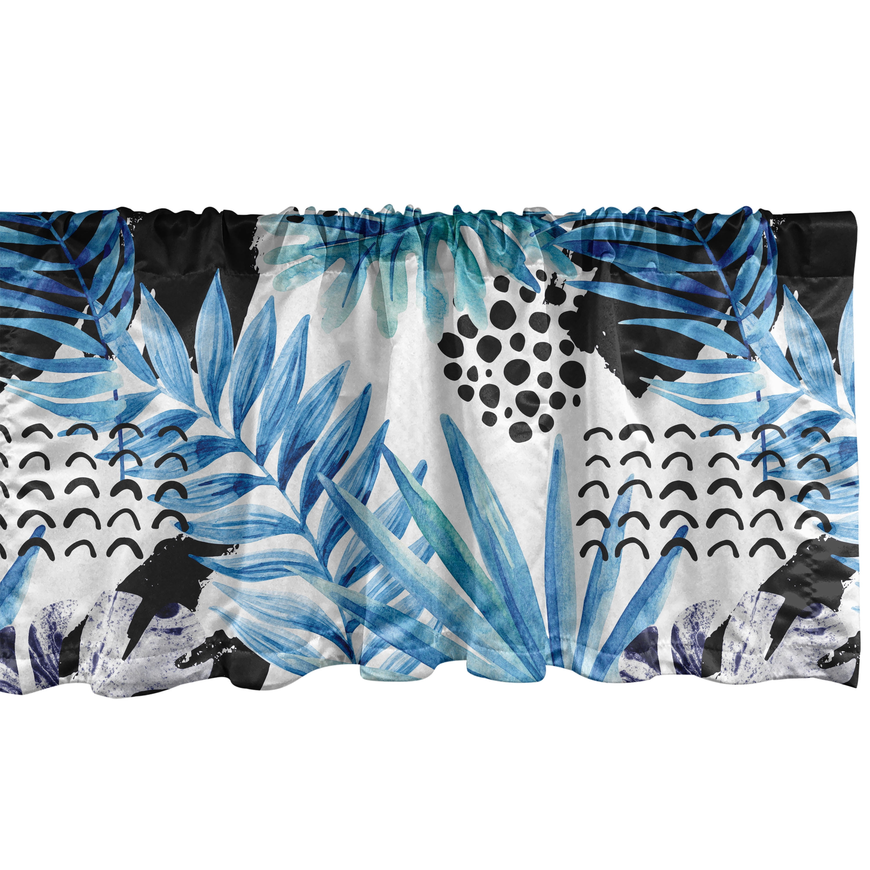 Tropical Window Valance, Exotic Palm Leaves Abstract Flora Watercolor ...