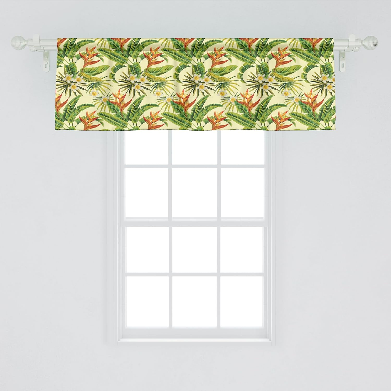 Tropical Window Valance, Exotic Plumeria Flowers and Palm Tree Leaves ...