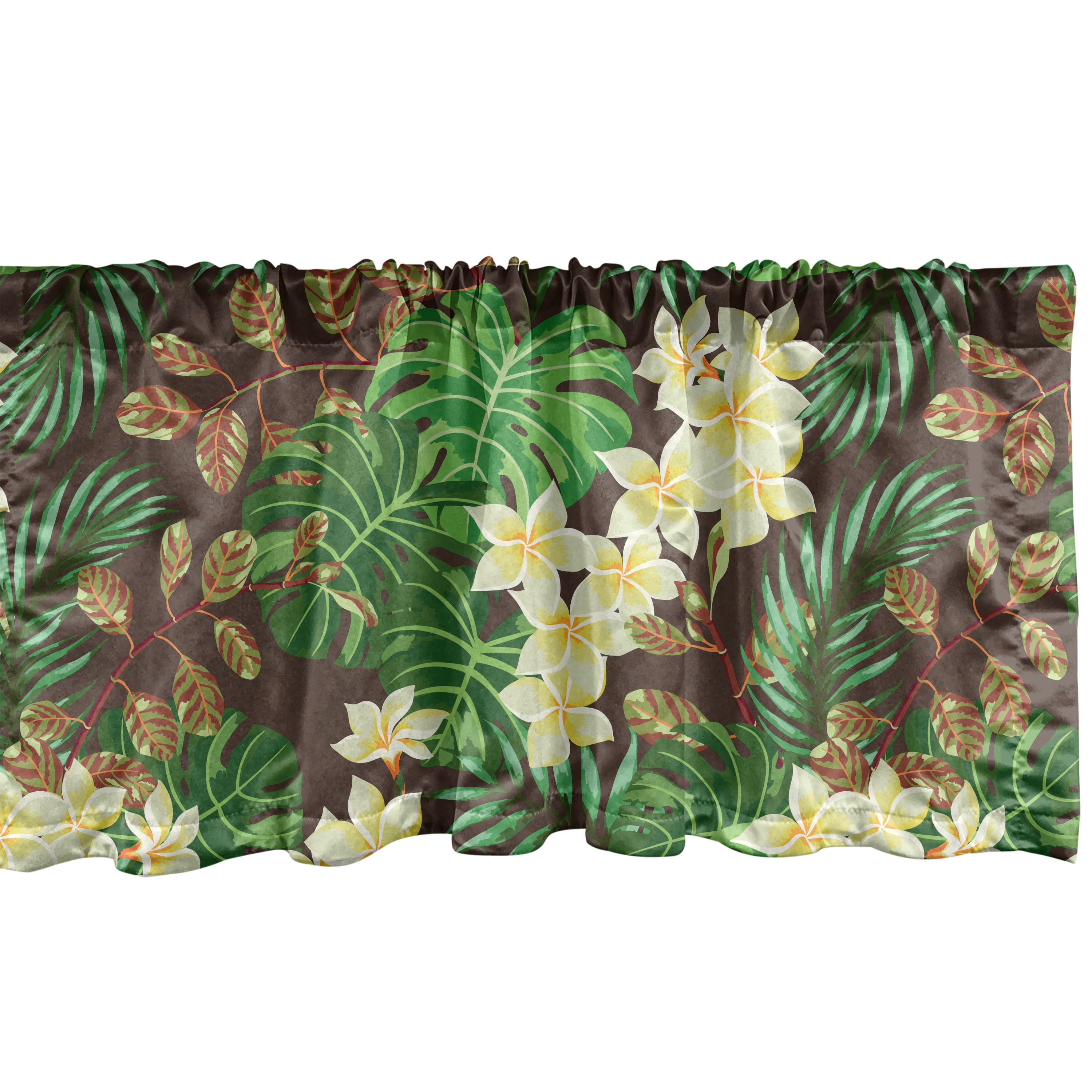 Tropical Window Valance, Exotics Vibe Monstera Leaves with Floral ...
