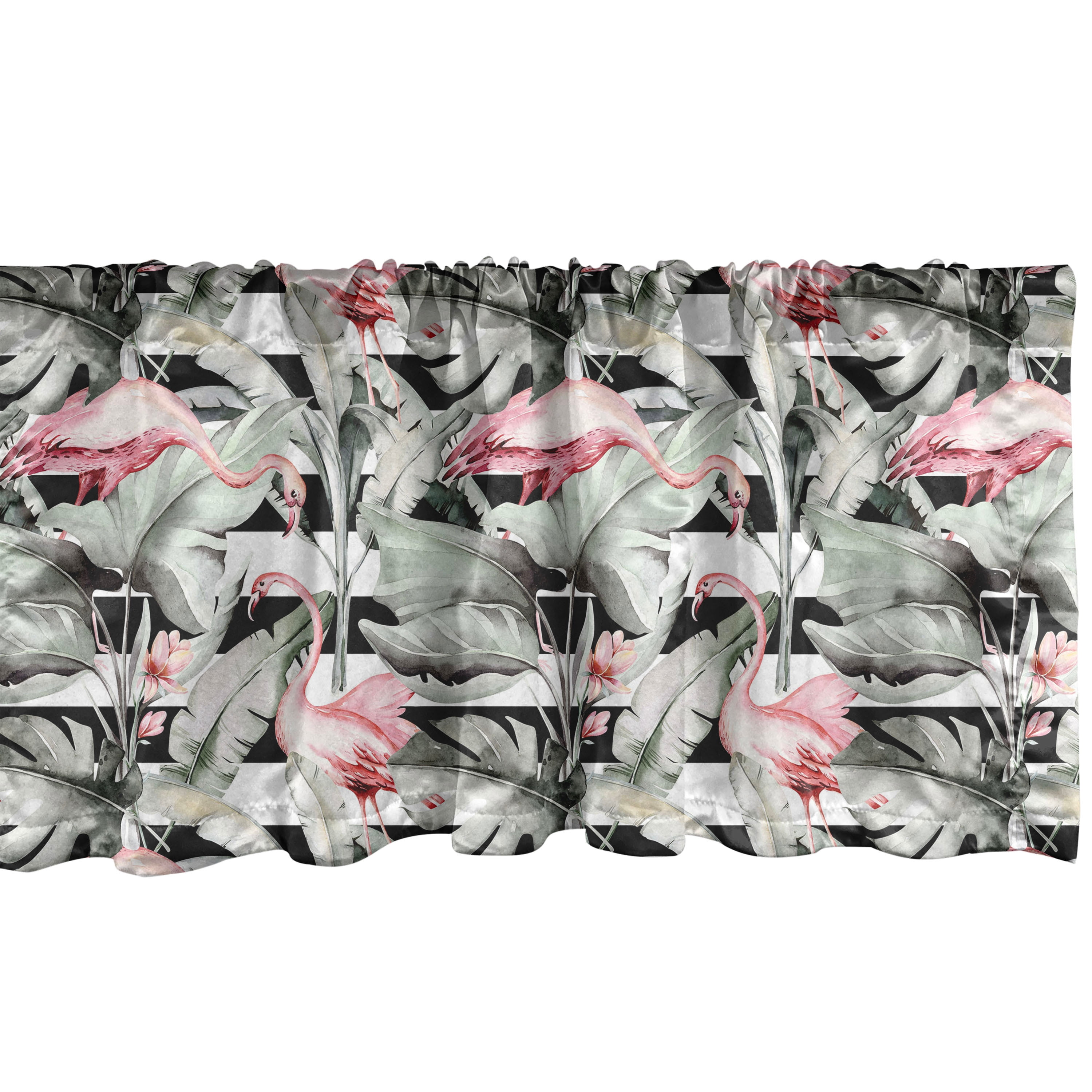 Tropical Window Valance, Flamingo and Exotic Leaves Summer Watercolor ...