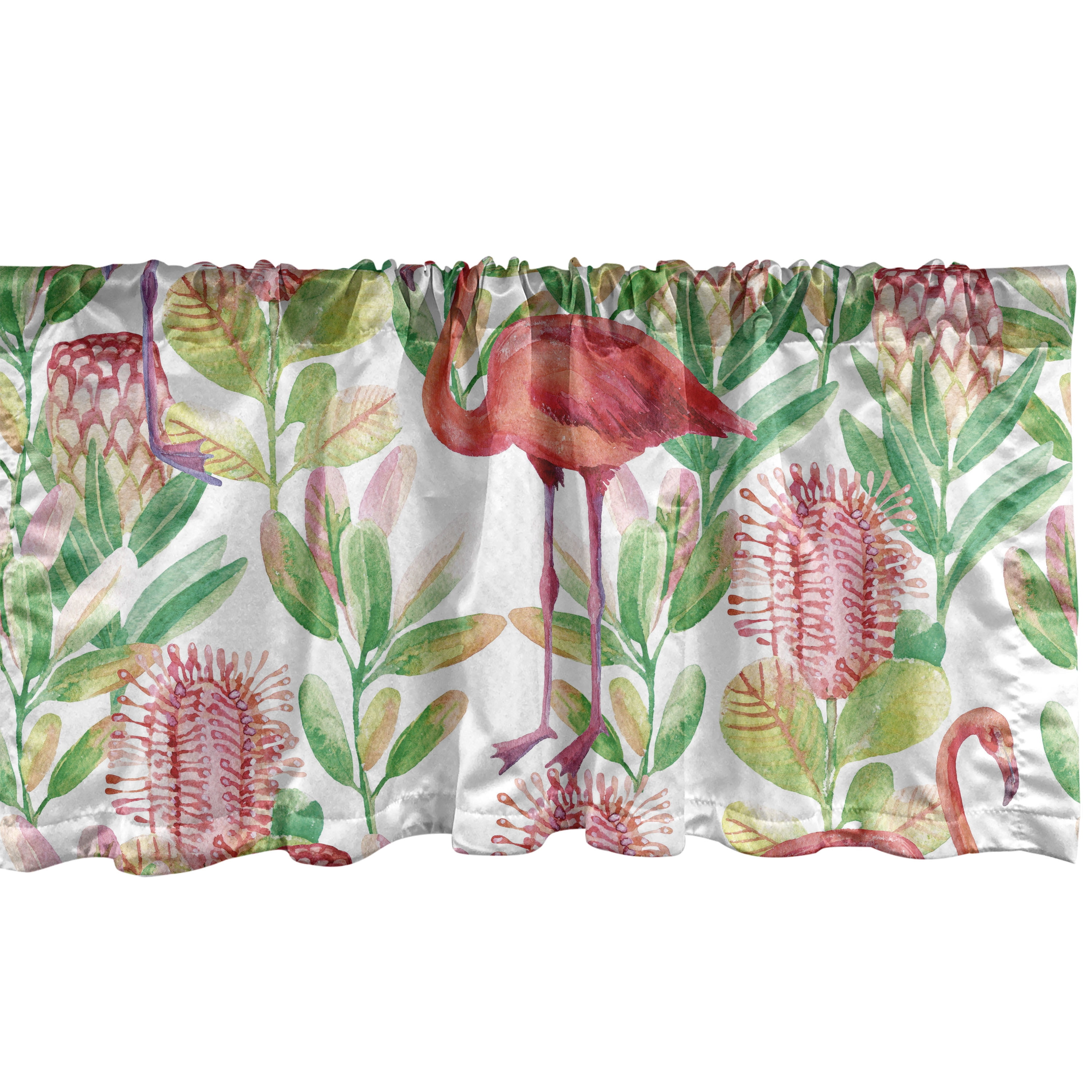 Tropical Window Valance, Flamingo Pattern with Exotics Feels Leaves ...